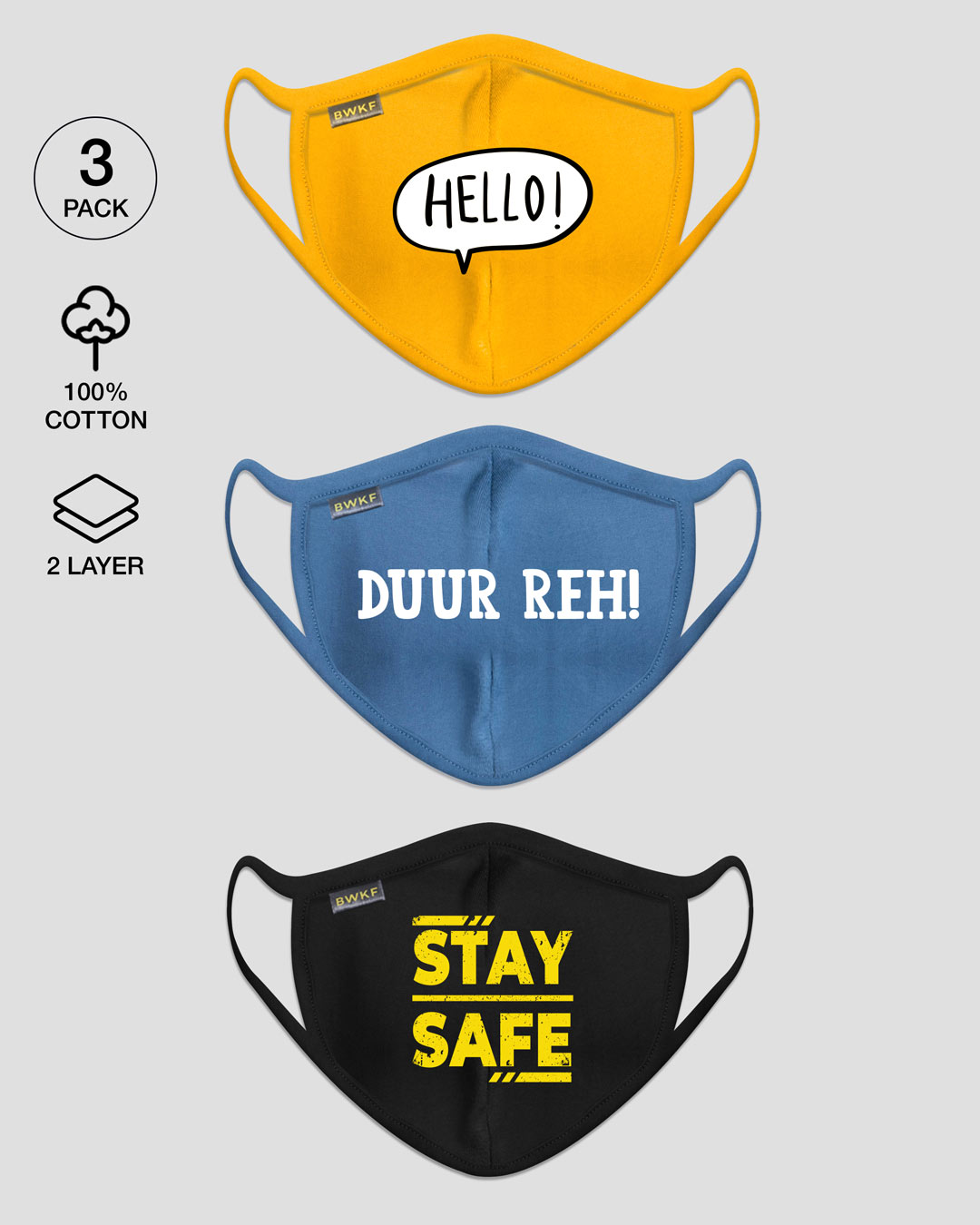 Buy Unisex 2-Layer Typography Everyday Protective Mask (Pack of 3 ...