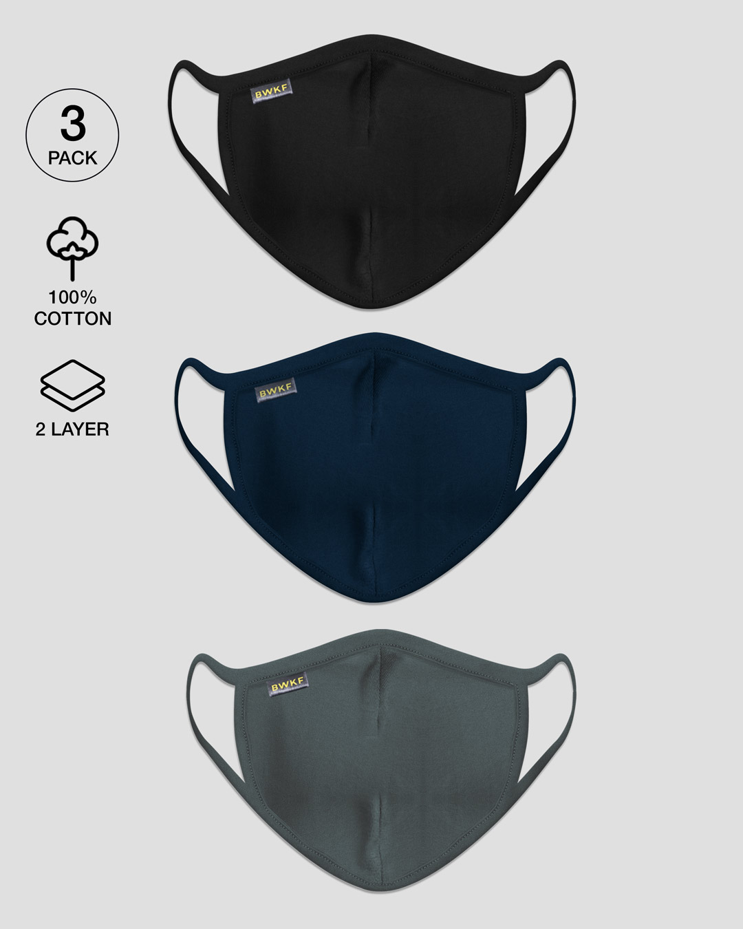 Buy 2-Layer Everyday Protective mask - Pack of 3 (Jet Black- Navy Blue ...
