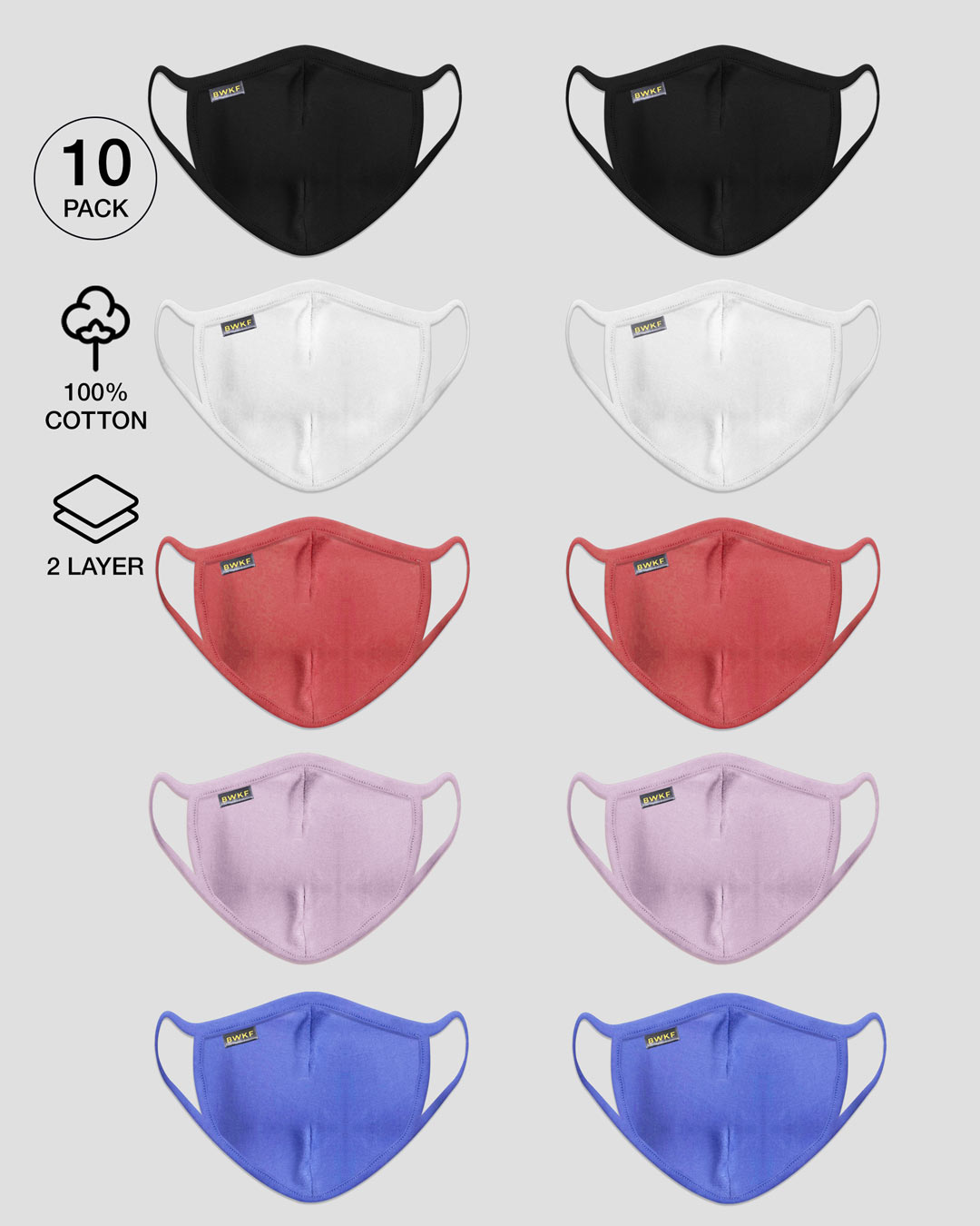 Buy 2-Layer Everyday Protective Mask - Pack of 10 (Jet Black-White ...