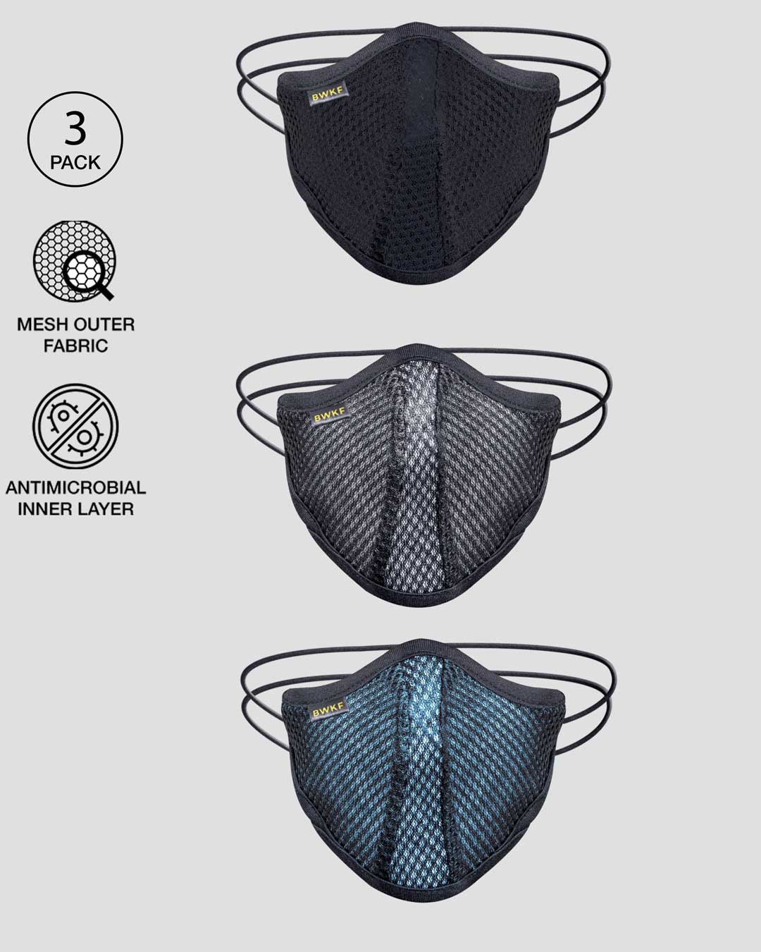 Buy Men's 3-Layer Anti-Microbial Mesh Mask - Pack of 3 (Black-White ...