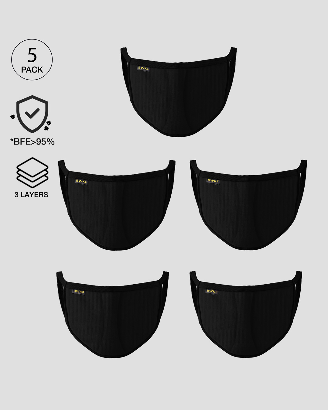 Buy 3 layer Reusable Life Mask Combo of 5 (Jet Black) Online in India ...