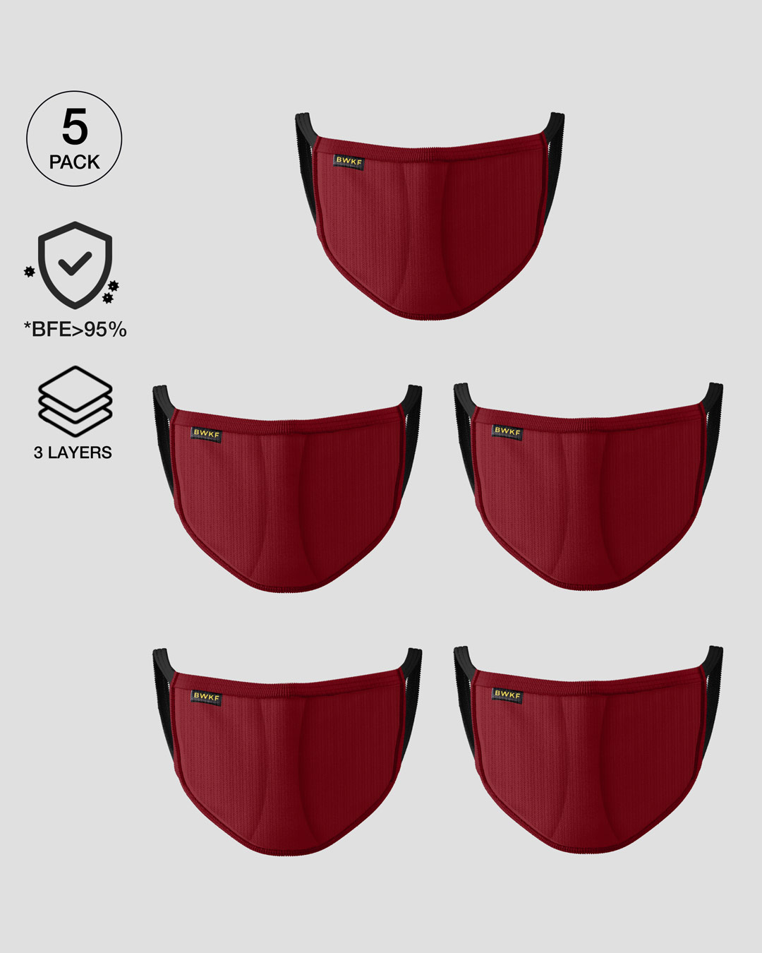 Buy 3 layer Reusable Life Mask Combo of 5 (Scarlet Red) Online in India ...