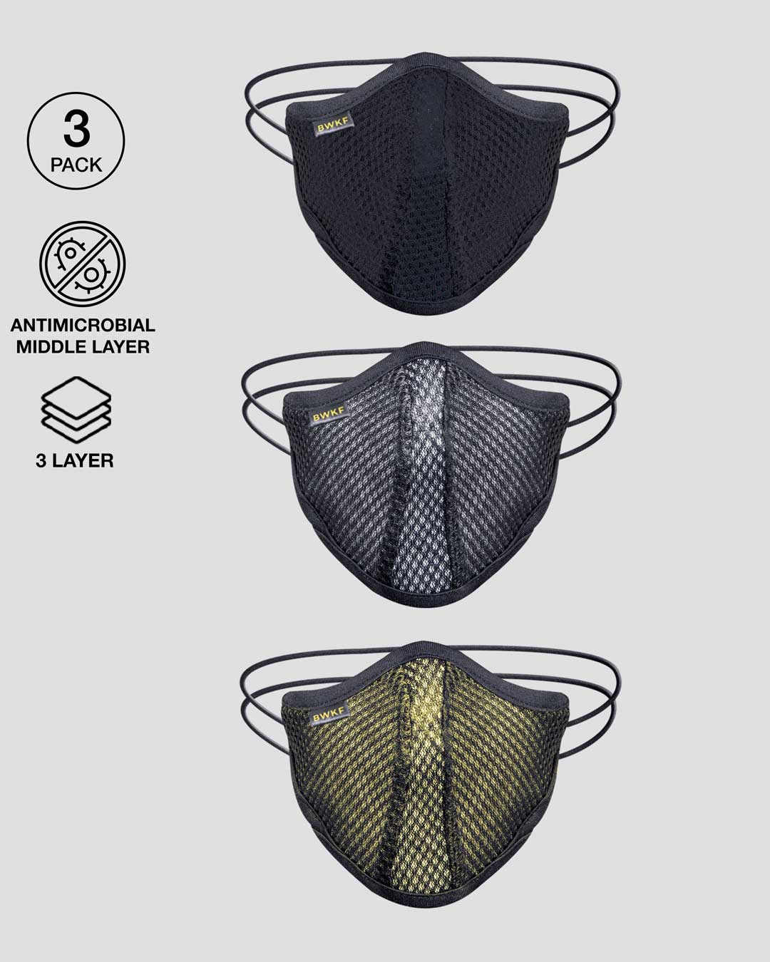 Buy 3 Layer Women Anti-Microbial Mesh Mask Pack of 3(Black-White-Pastel ...