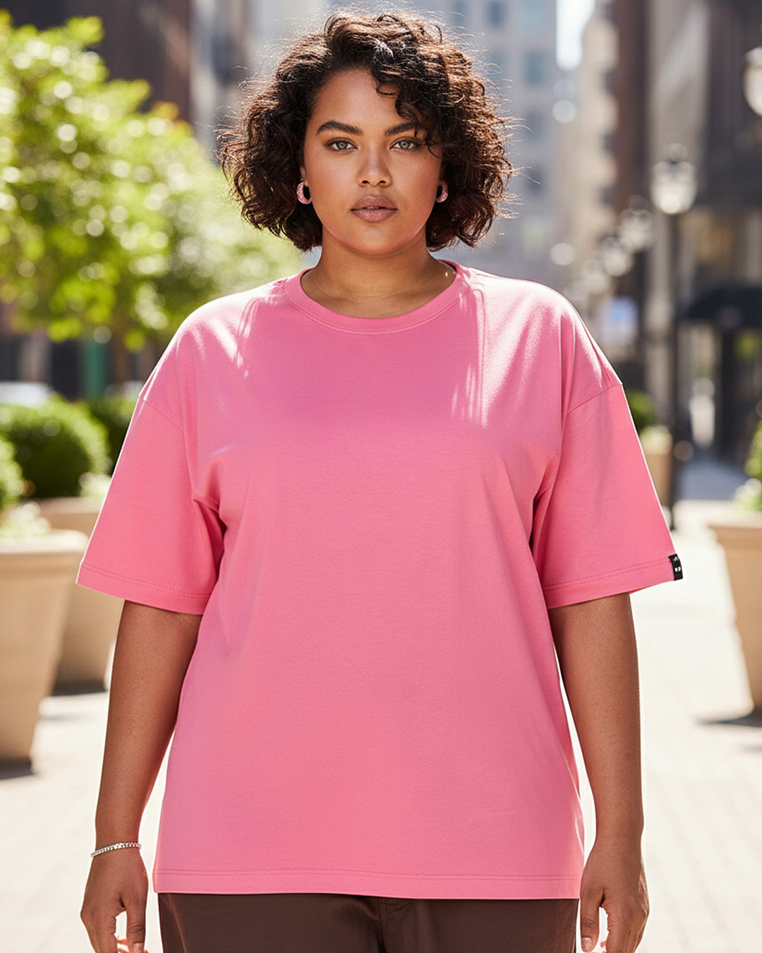 Buy Women's Pink Oversized Plus Size T-shirt Online at Bewakoof