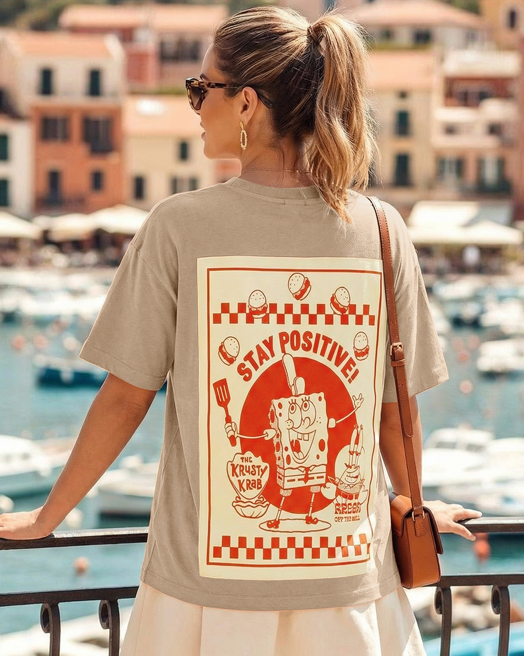 Buy Women's Ginger Root Brown Spongebob Grill Graphic Printed Oversized ...