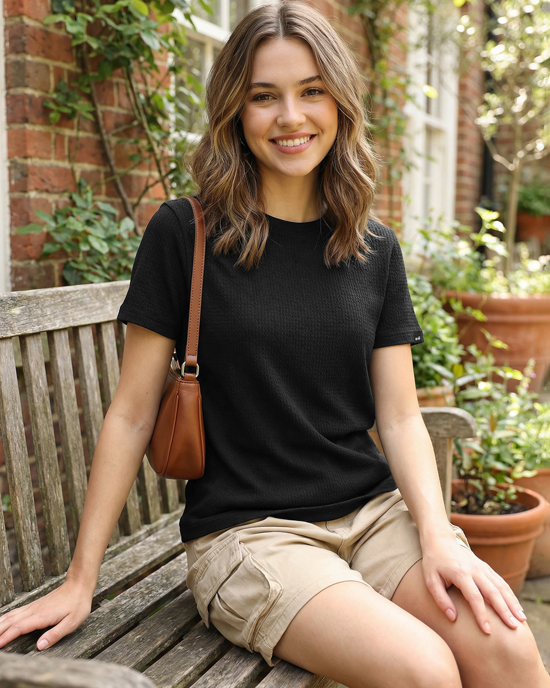 Buy Women's Jet Black Textured T-shirt Online at Bewakoof