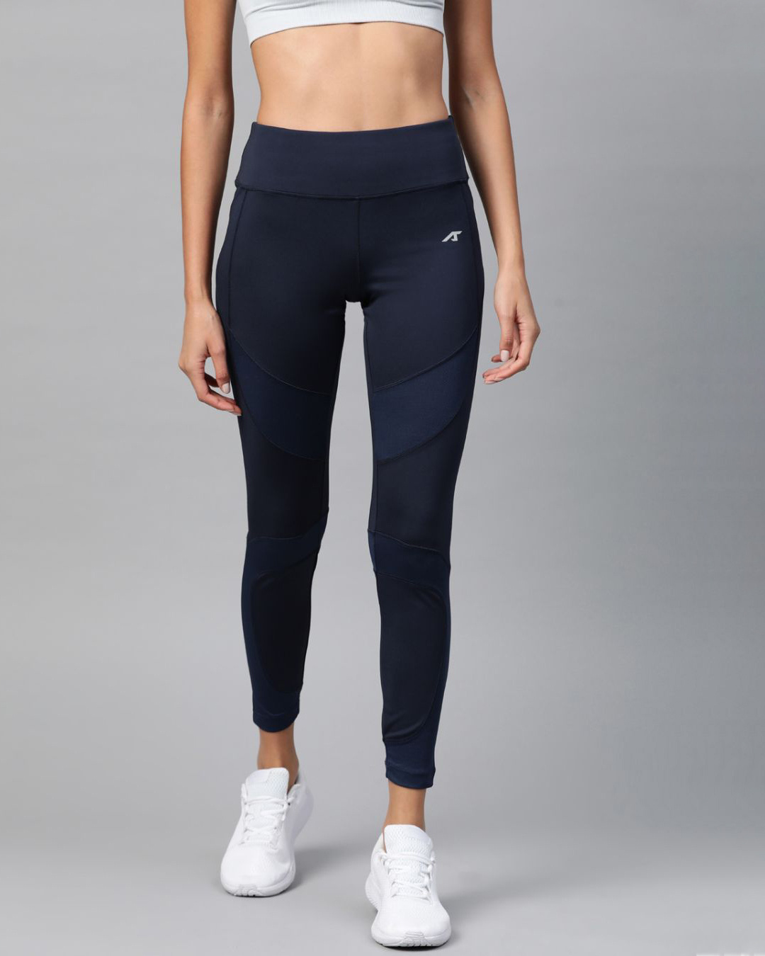 Buy Alcis Women Navy Blue Solid Tights with Mesh Panels Online at Bewakoof