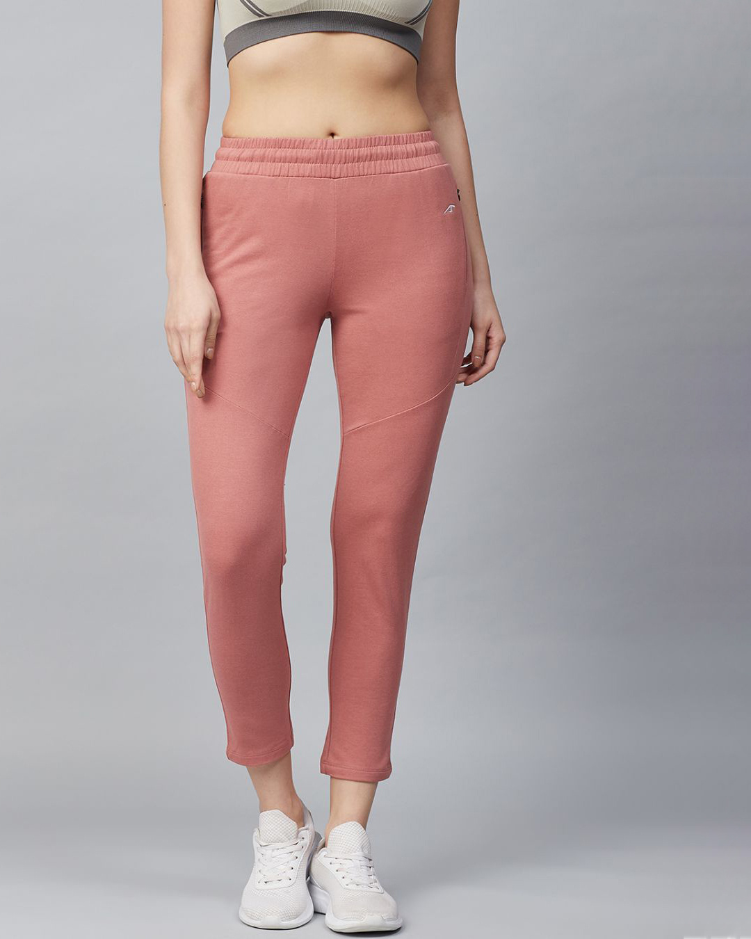 Buy Alcis Women Peach-Coloured Slim Fit Solid Cropped Track Pants ...
