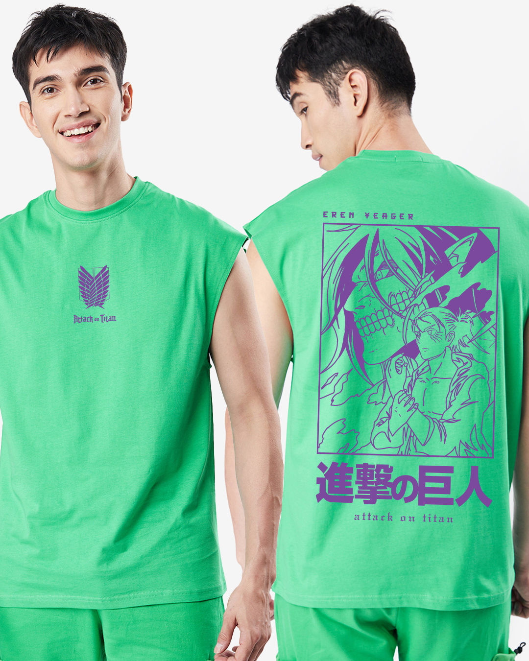 Buy Men's Green AOT Founding Titan Graphic Printed Oversized Vest for ...