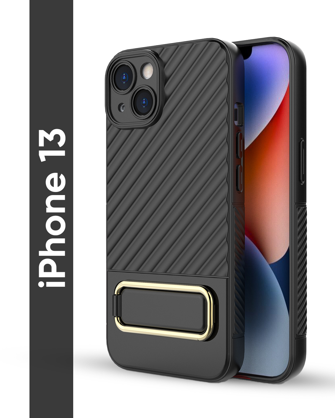 Buy Apple iPhone 13 Black Back Cover With Gold Metal Kickstand Online ...