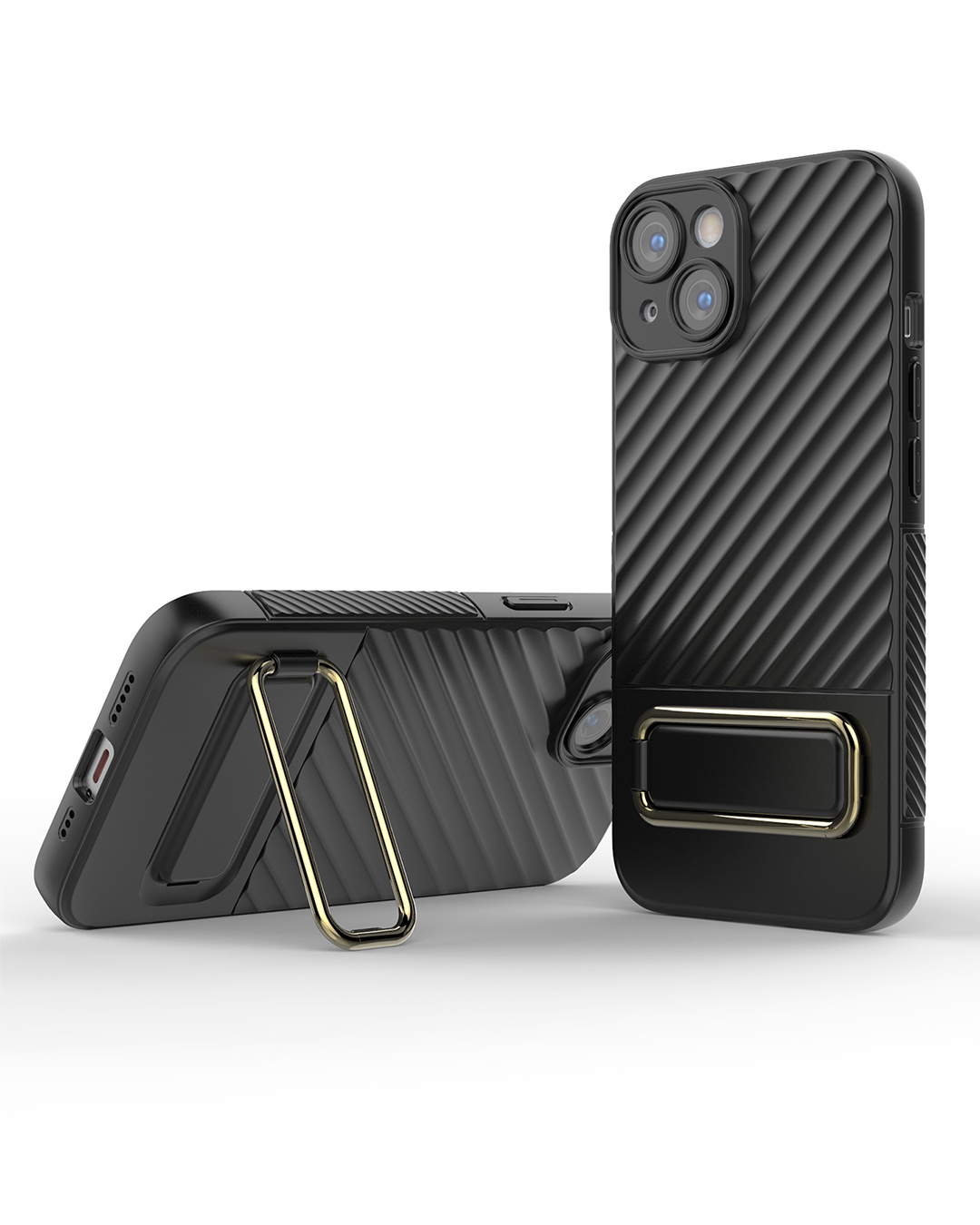 Buy Apple iPhone 14 Black Back Cover With Gold Metal Kickstand Online ...