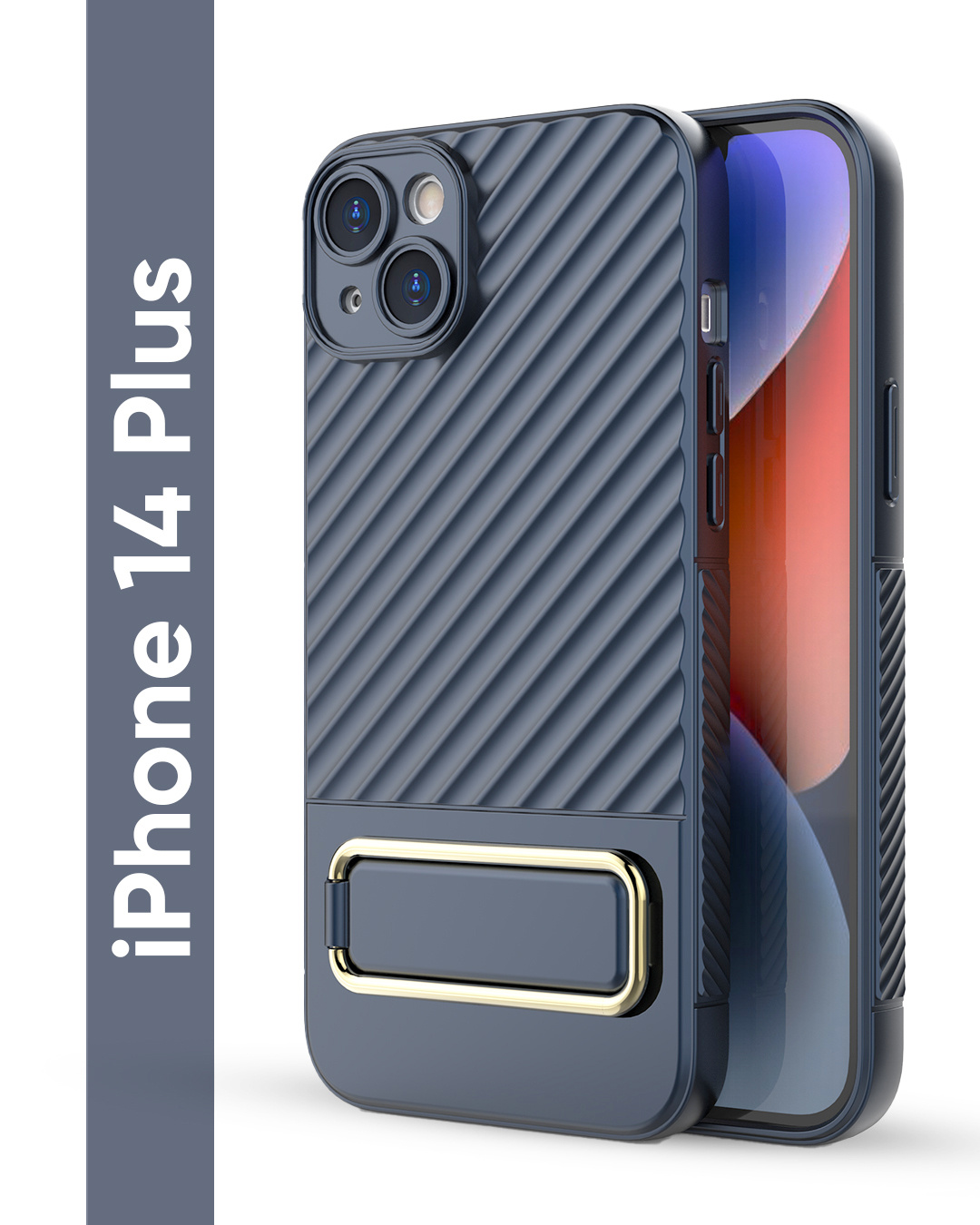 Buy Apple iPhone 14 Plus Blue Back Cover With Gold Metal Kickstand ...