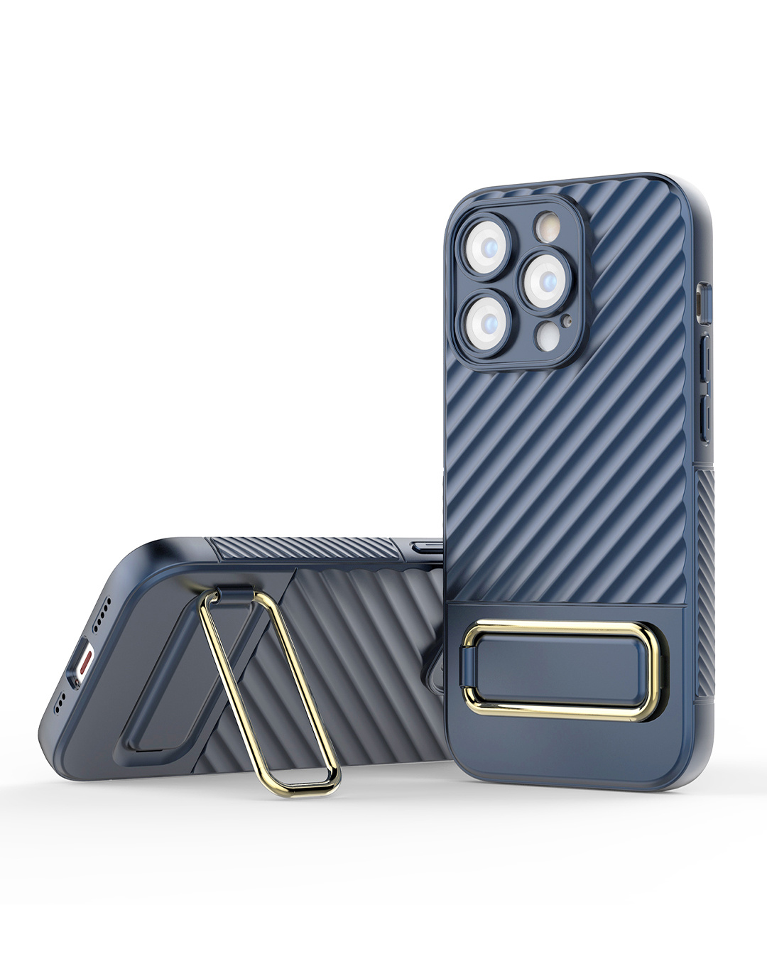 Buy Apple iPhone 14 Pro Max Blue Back Cover With Gold Metal Kickstand ...