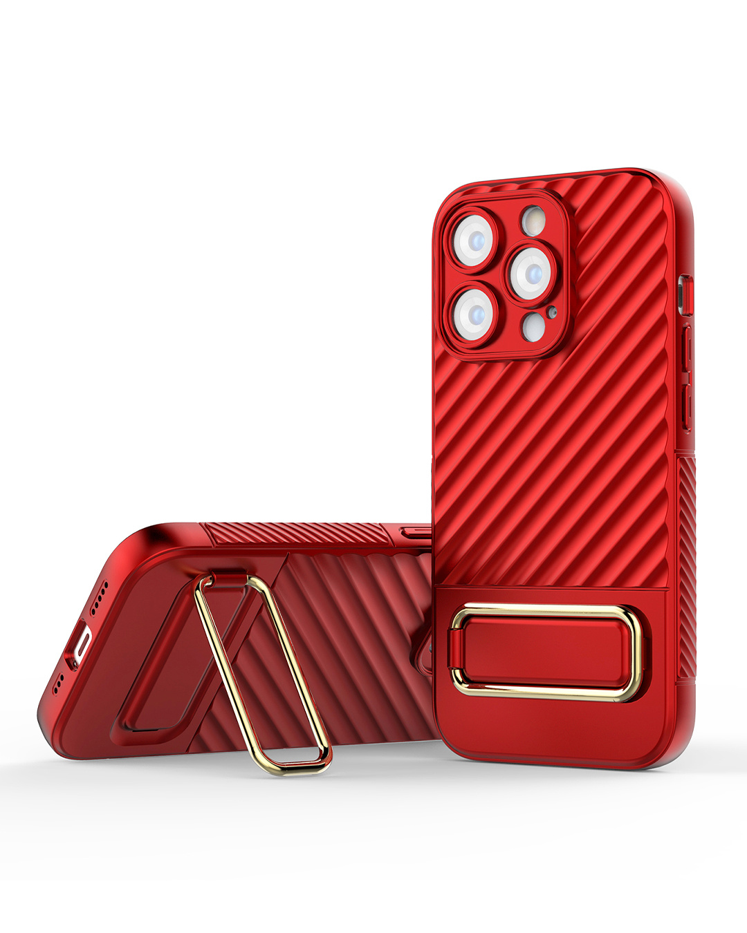 Buy Apple iPhone 14 Pro Max Red Back Cover With Gold Metal Kickstand ...