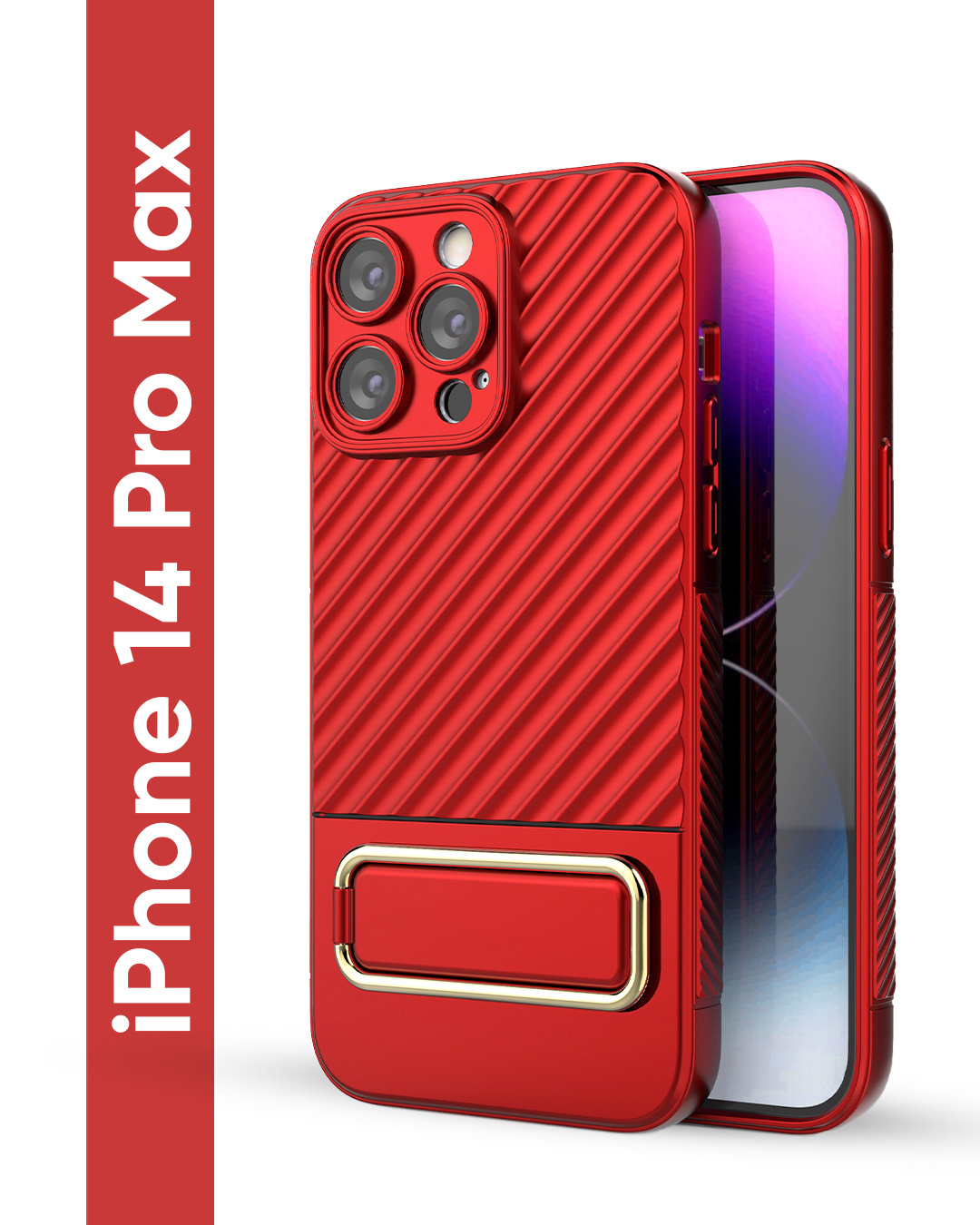 Buy Apple iPhone 14 Pro Max Red Back Cover With Gold Metal Kickstand ...