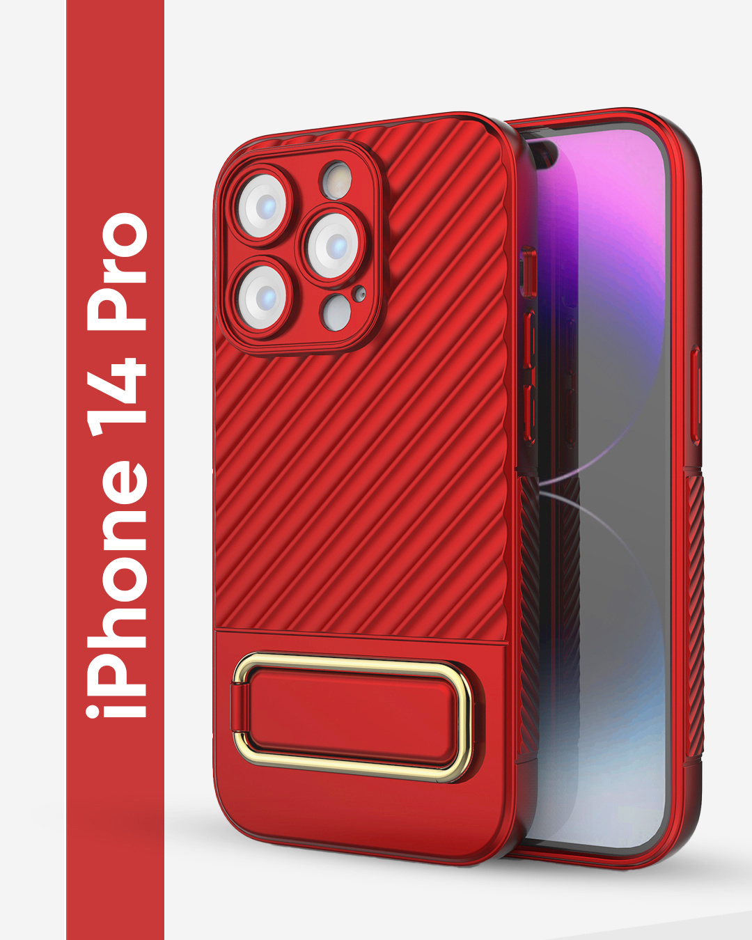 Buy Apple iPhone 14 Pro Red Back Cover With Gold Metal Kickstand Online ...