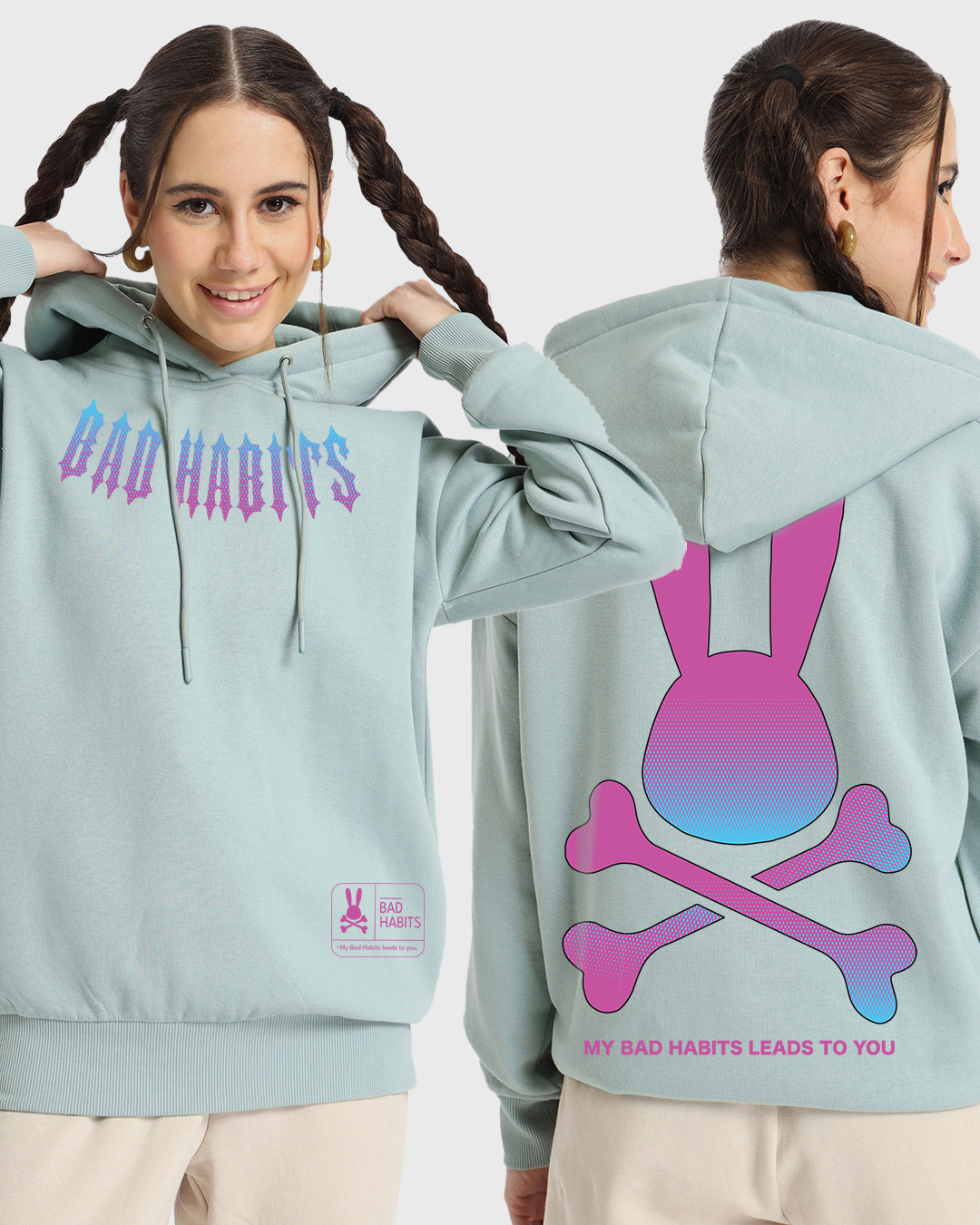 Buy Women's Harbor Grey Bad Habits Typography Oversized Hoodie Online ...