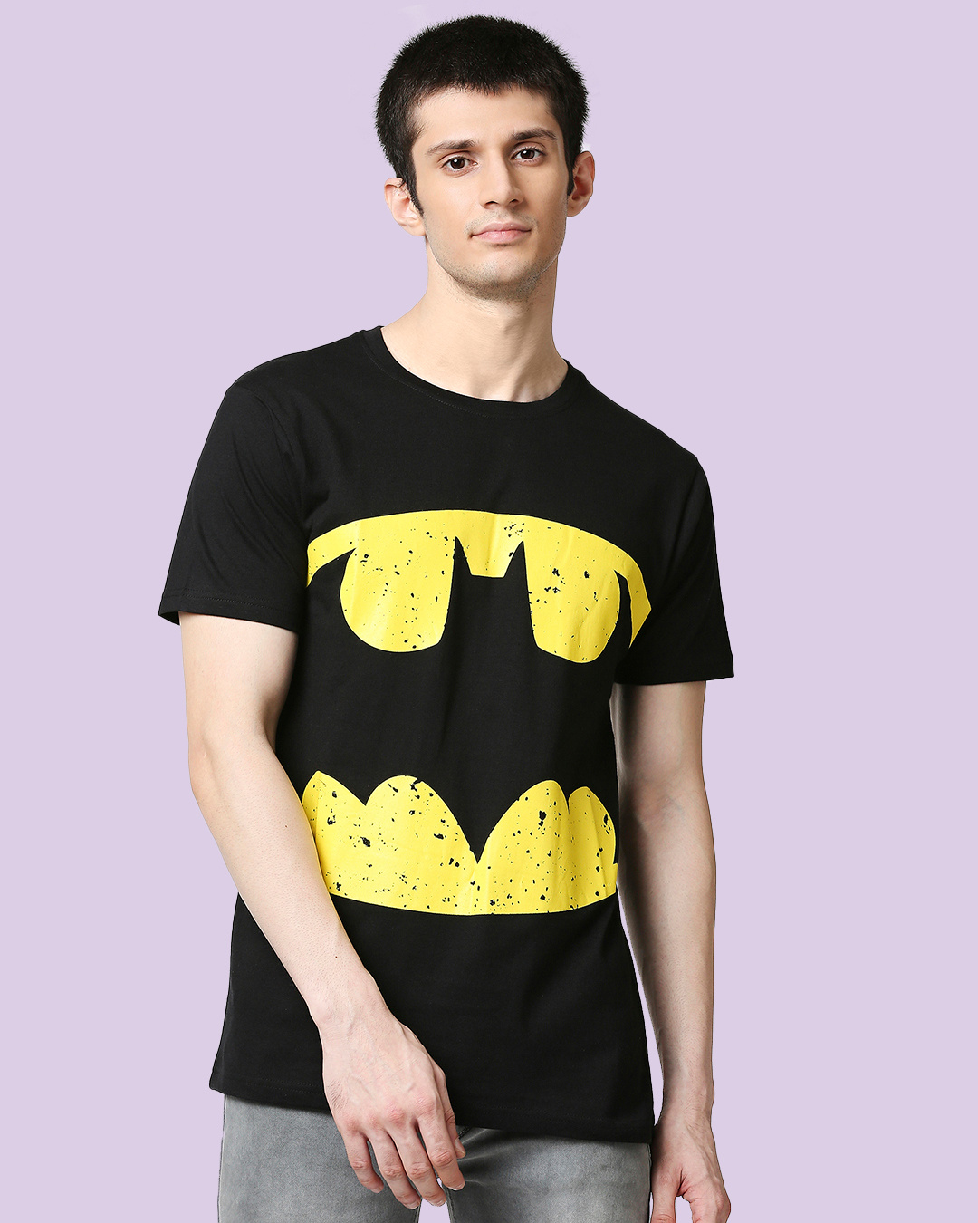 Buy Batman Logo Yellow Half Sleeves Hyperprint T-Shirt (BML) Black ...