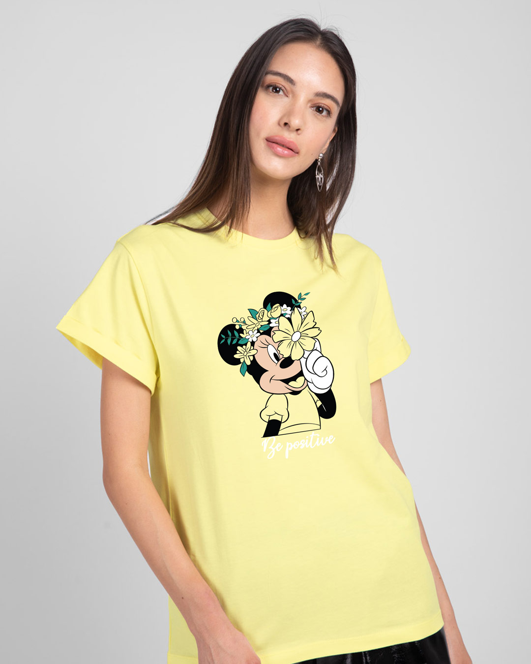 Buy Be Positive Minnie Boyfriend T-Shirt (DL) Pastel Yellow Online at ...