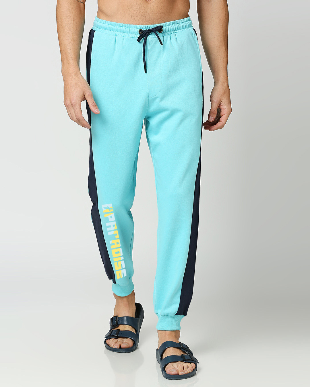 Buy Men's Blue & Black Color Block Joggers Online at Bewakoof