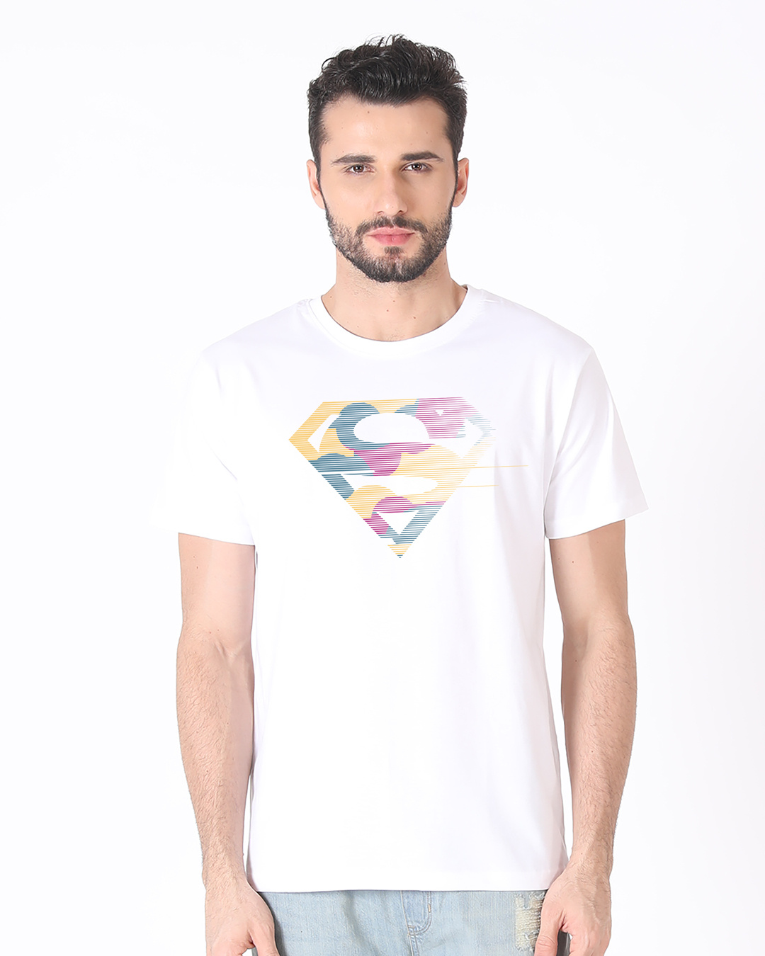 Buy Mens White Superman Line Art Sun Active Sl Printed T Shirt For