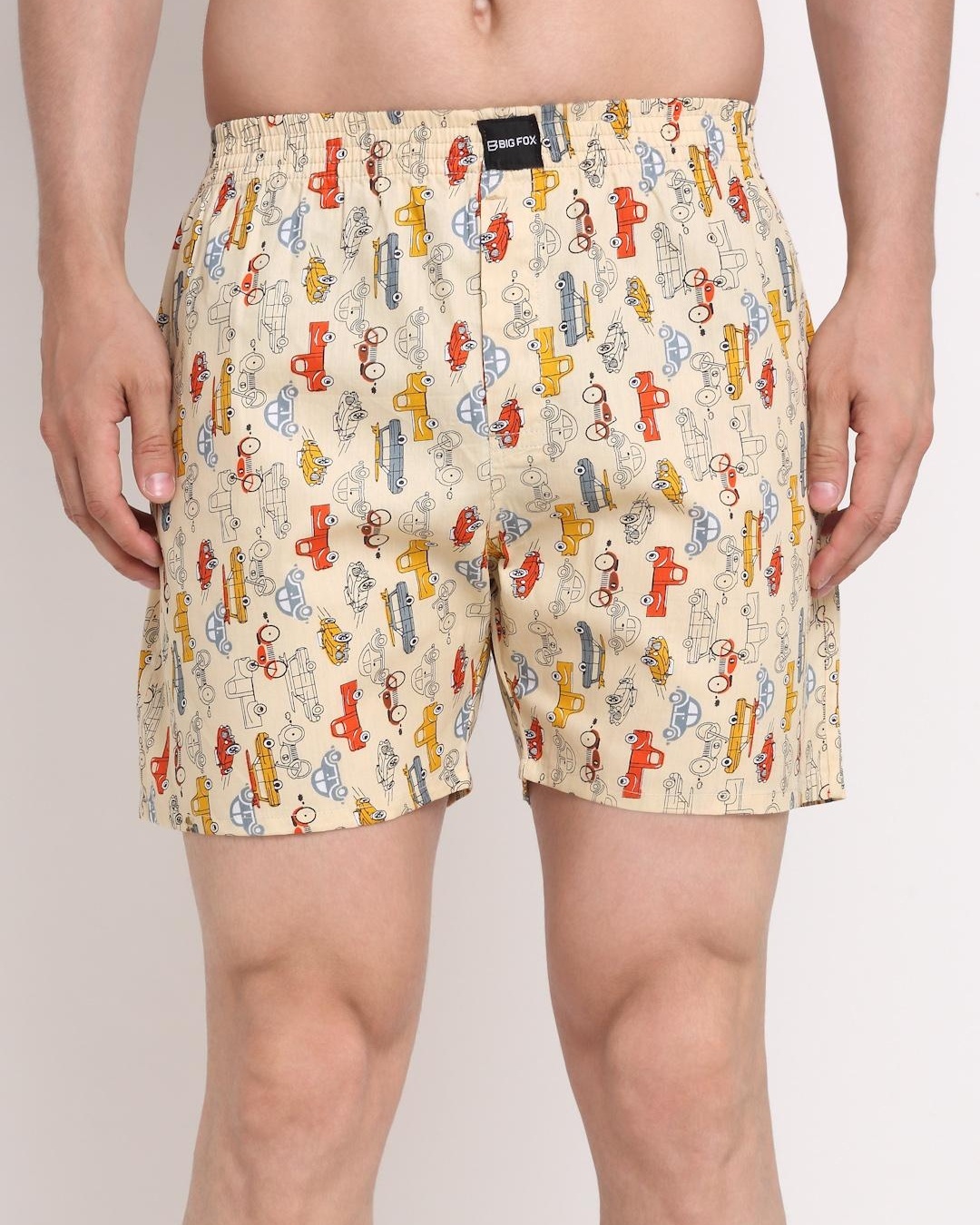 Buy Big Fox Men's Beige Printed Relaxed Fit Boxers Online in India at ...