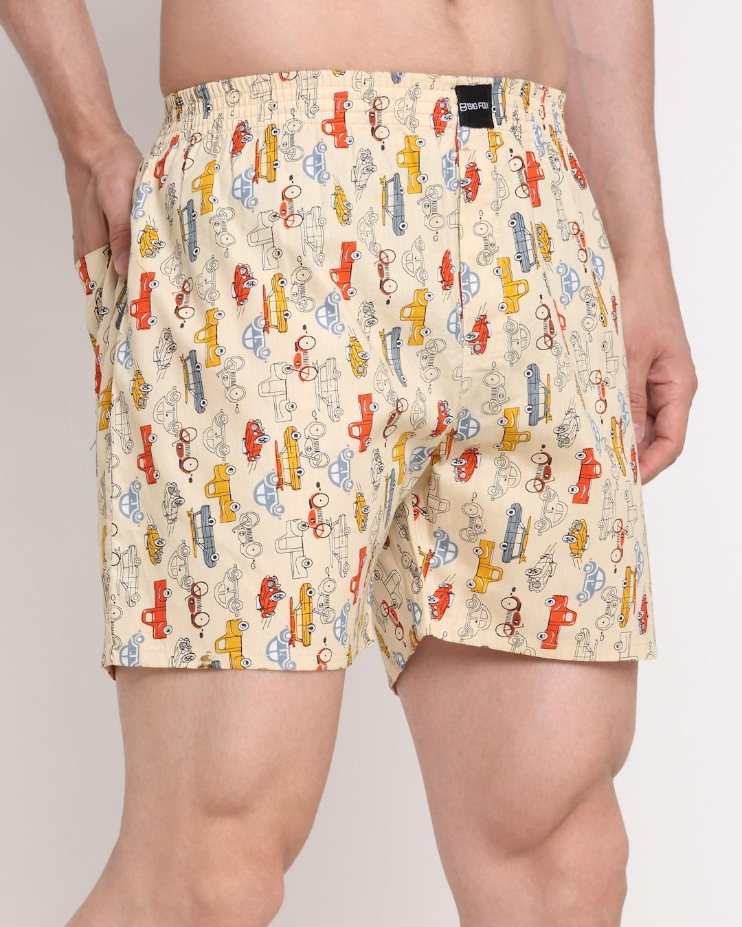 Buy Big Fox Men's Beige Printed Relaxed Fit Boxers Online in India at ...