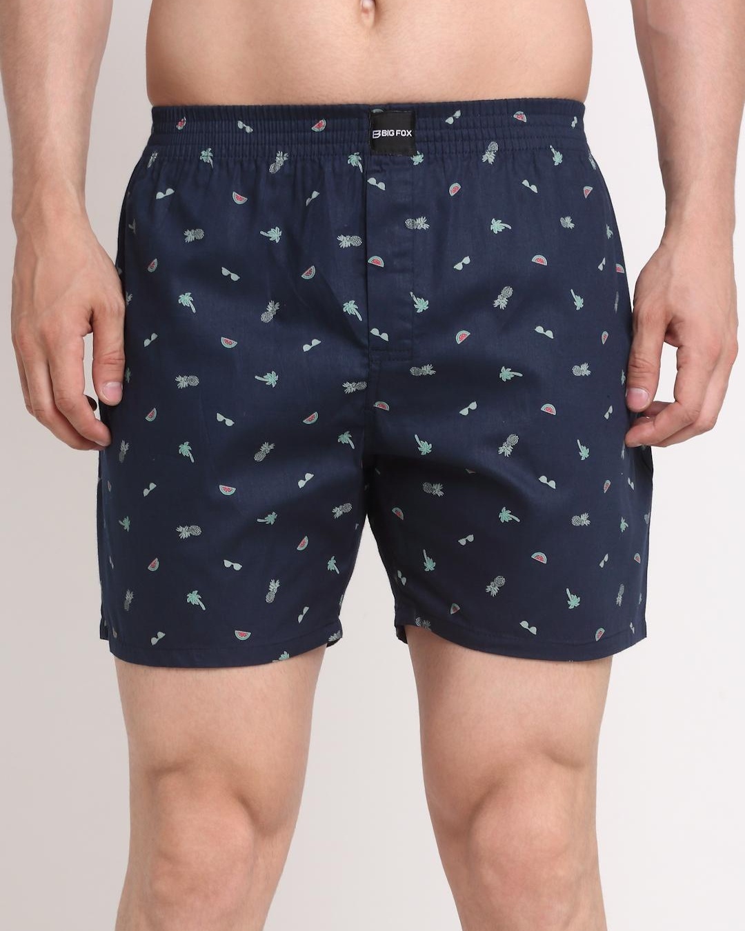 Buy Big Fox Men's Blue Printed Relaxed Fit Boxers Online in India at ...