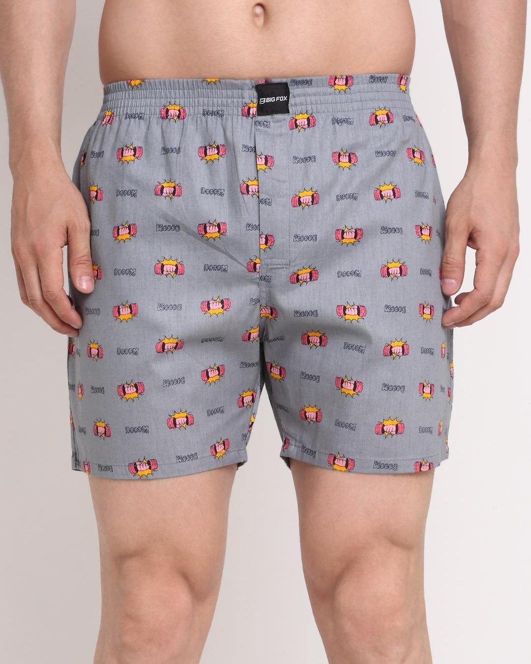 Buy Big Fox Men's Grey Printed Relaxed Fit Boxers Online in India at ...