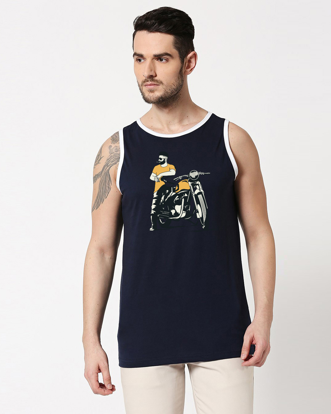 Buy Biker Bro Contrast Binding Round Neck Vest Online at Bewakoof