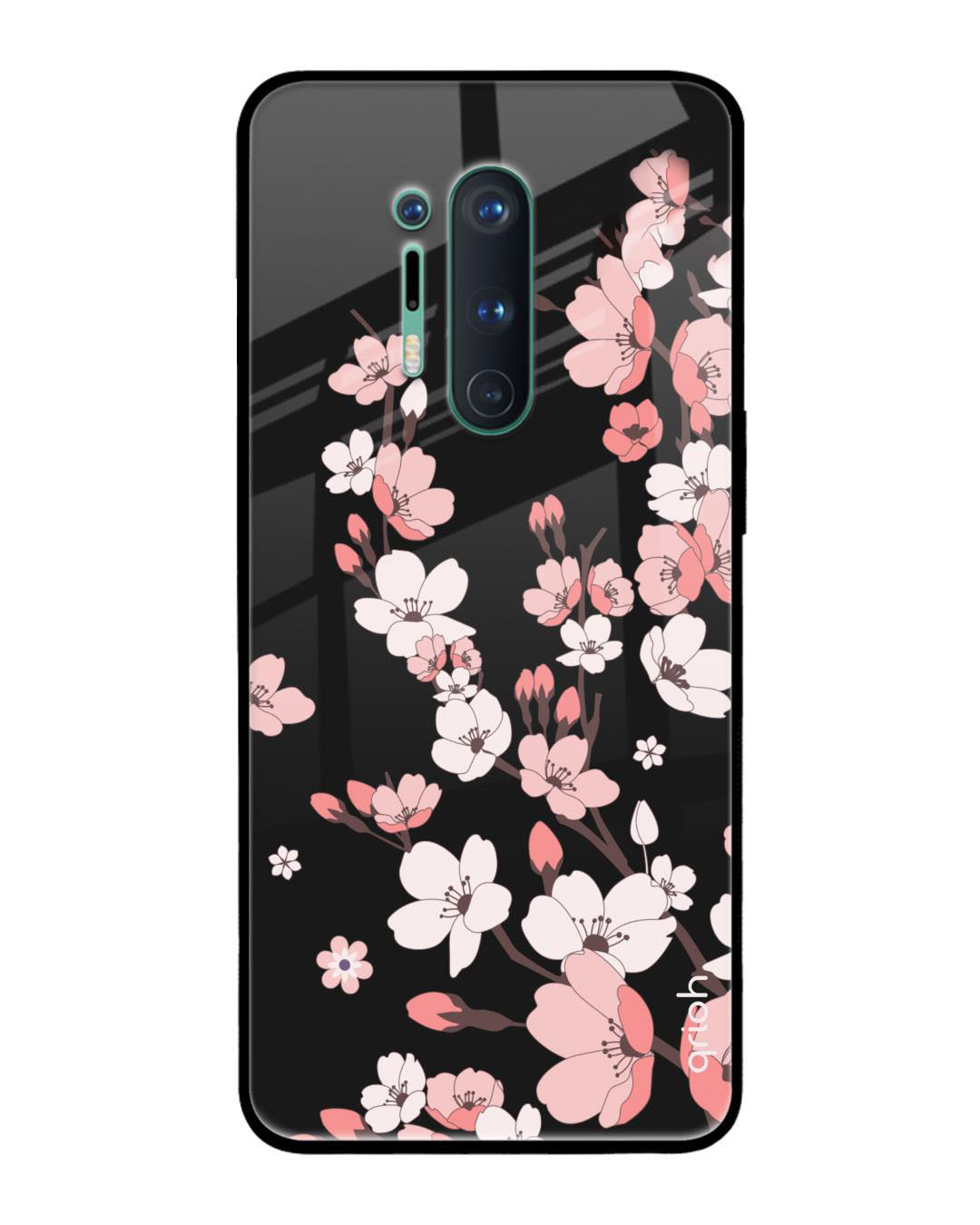 Buy Black Cherry Blossom Premium Glass Case for OnePlus 8 Pro (Shock ...