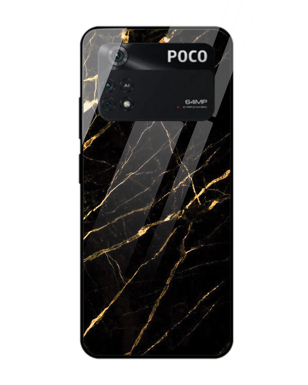Buy Black & Gold Marble Premium Glass Cover for Poco M4 Pro Online in ...
