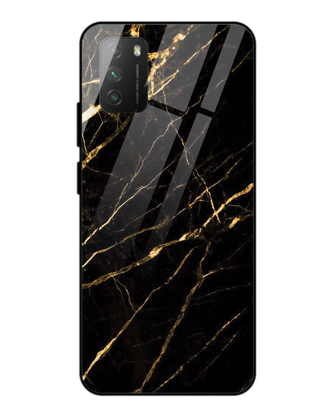 Buy Black & Gold Marble Premium Glass Cover for Xiaomi Poco M3 Online ...