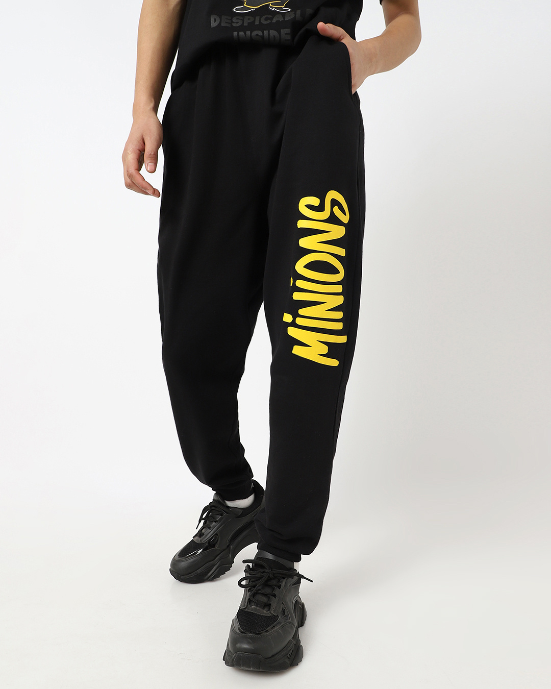 Buy Men's Black Minion Logo Typography Joggers Online at Bewakoof Buy Men's Black Minion Logo Typography Joggers Online at Bewakoof