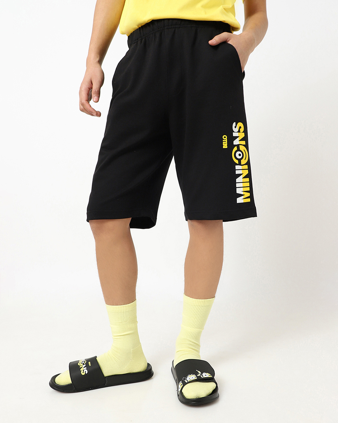 Buy Men's Black Minion Logo Typography Shorts Online at Bewakoof Buy Men's Black Minion Logo Typography Shorts Online at Bewakoof