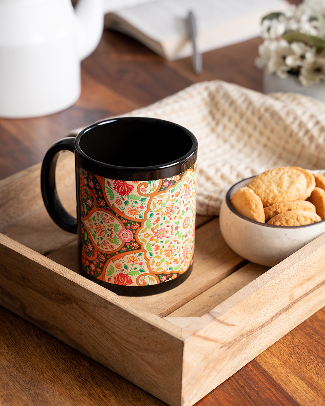 Buy Mughal Blooms Ceramic mugs (325ml, Black, Single piece) Online in ...