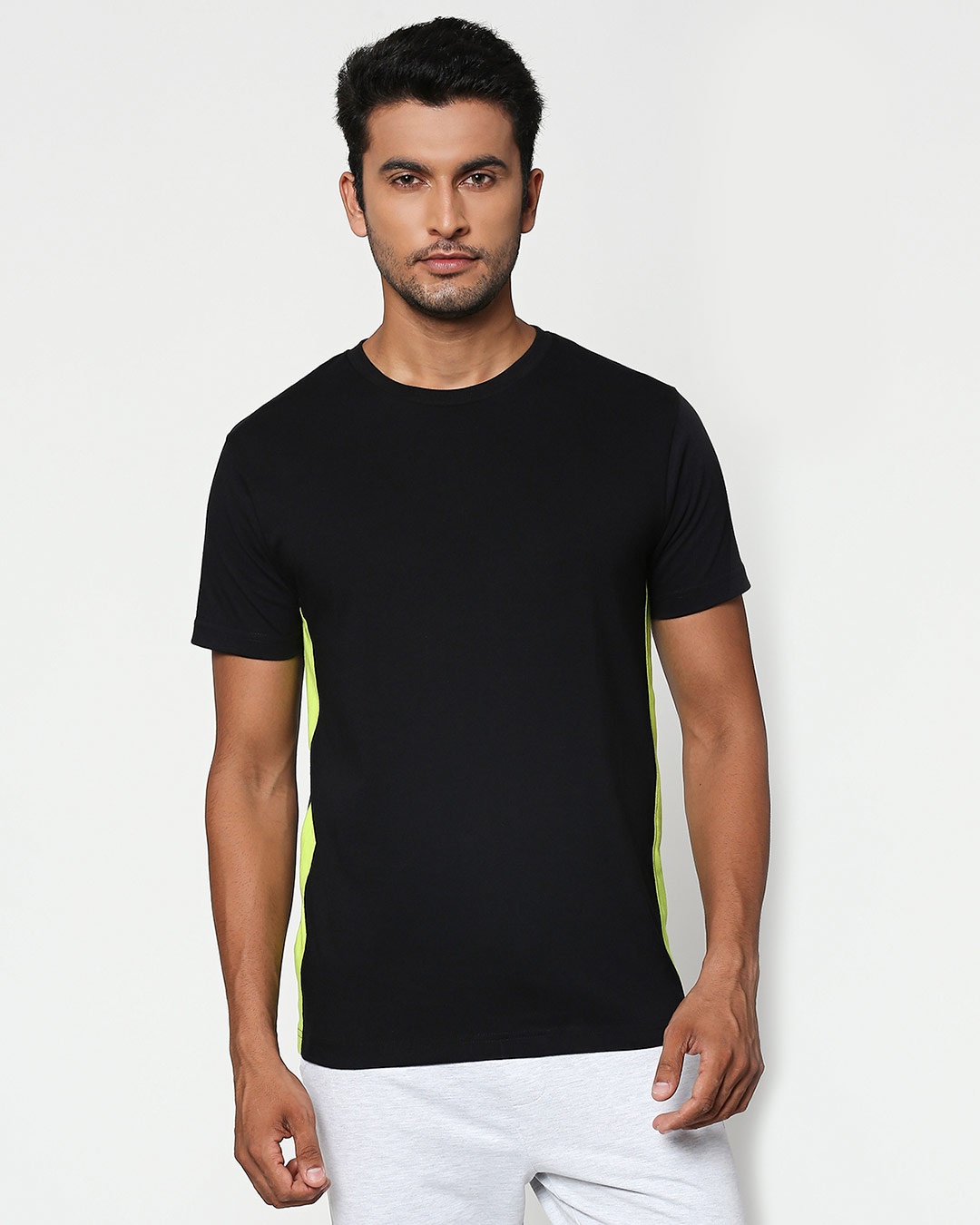 Buy Men's Black & Green Color Block T-shirt Online at Bewakoof