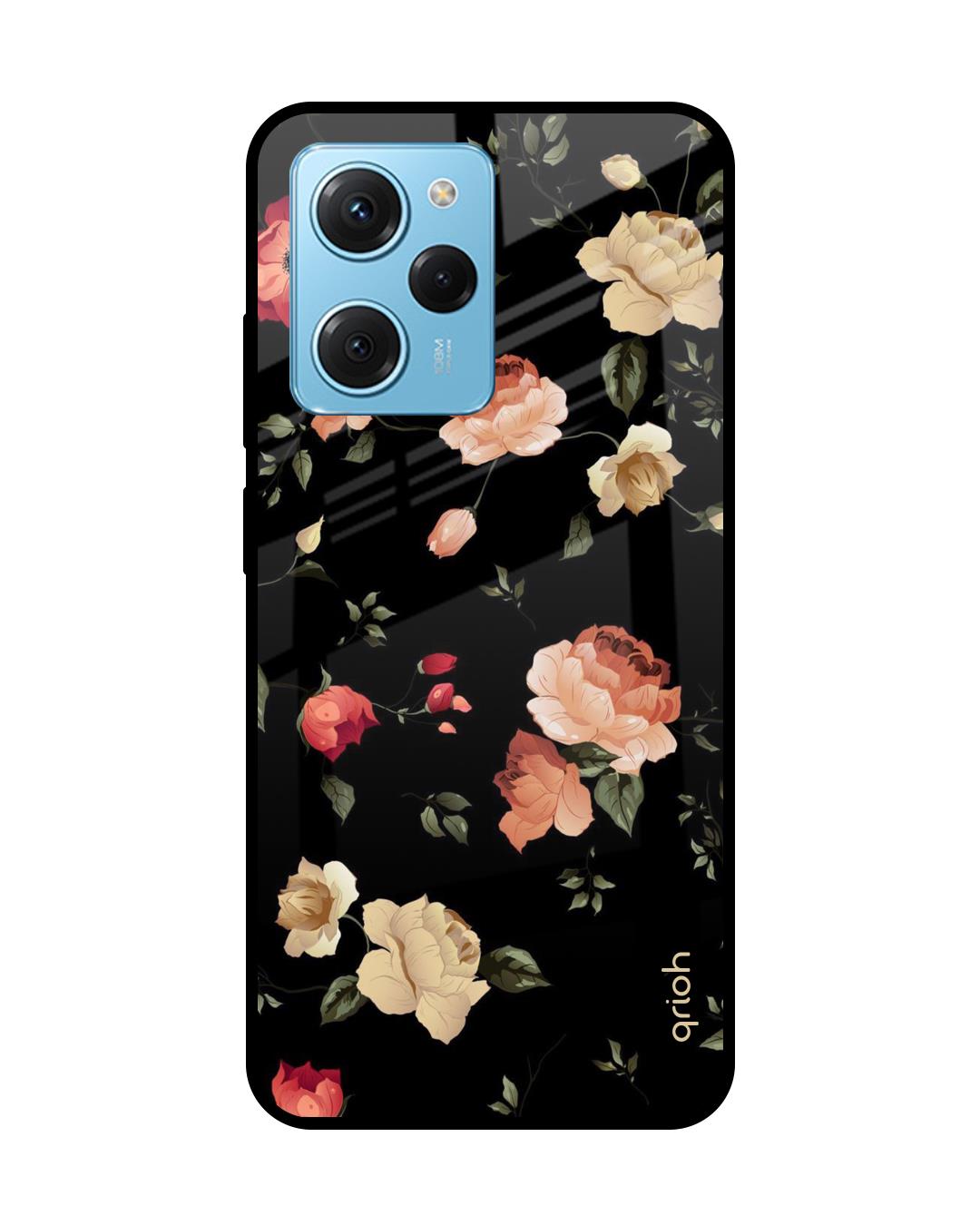 Buy Black Spring Floral Premium Glass Case for Poco X5 Pro 5G (Shock ...