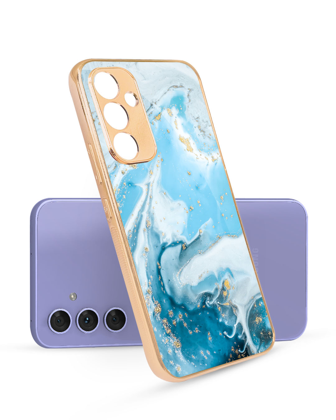 Buy Blue Marble Stone Copper Metallic Gold Premium Glass Case for ...