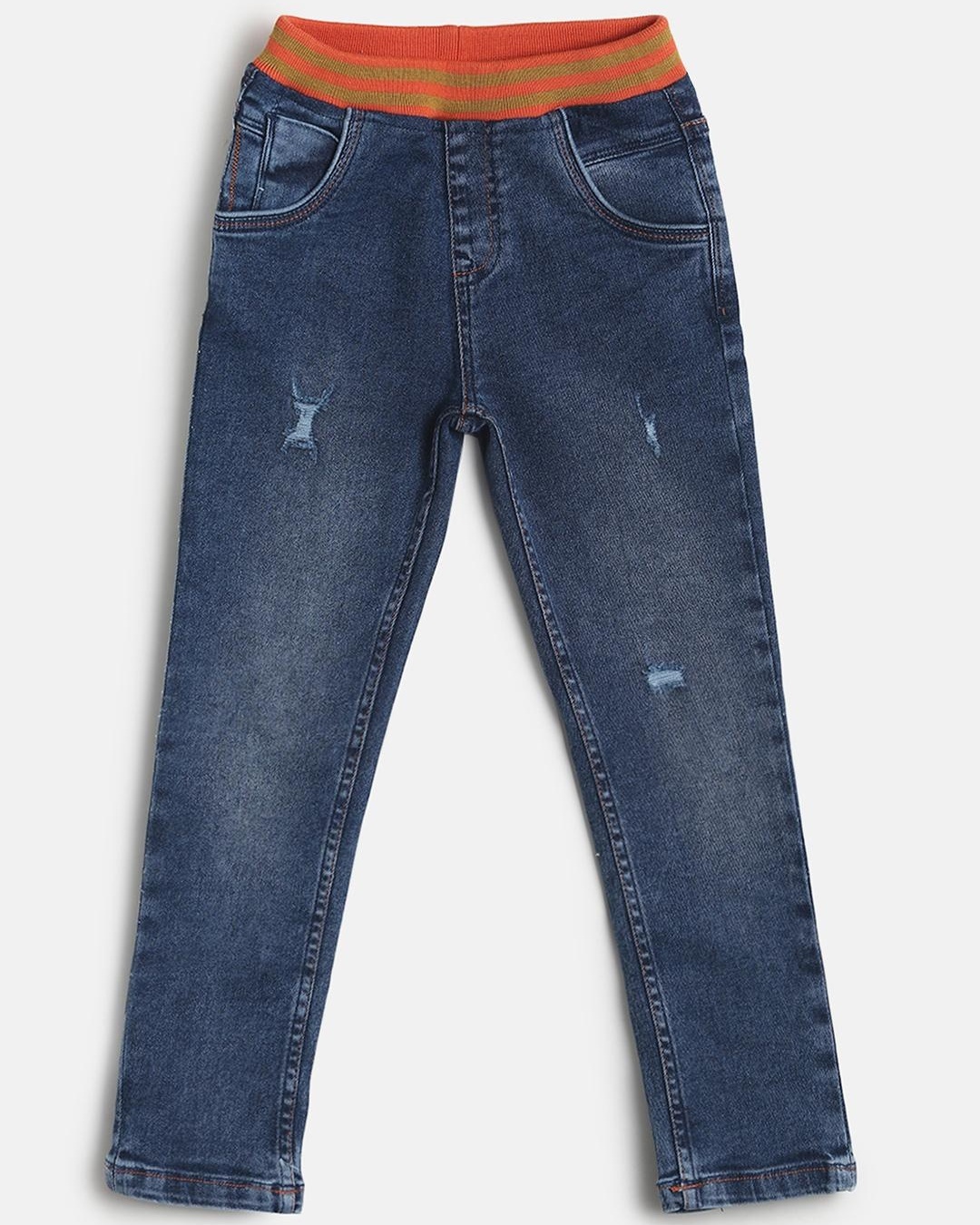 Buy Boys Blue Washed Slim Fit Distressed Jogger Jeans Online at Bewakoof