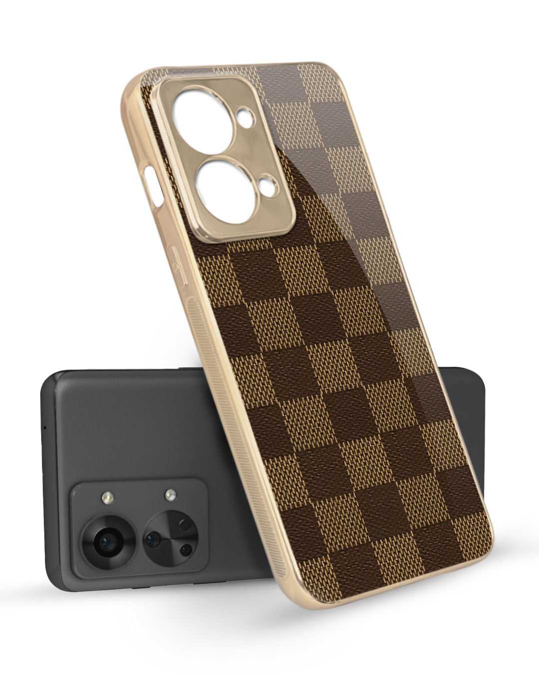Buy Brown Block Metallic Gold Premium Glass Case for OnePlus Nord 2T 5G ...