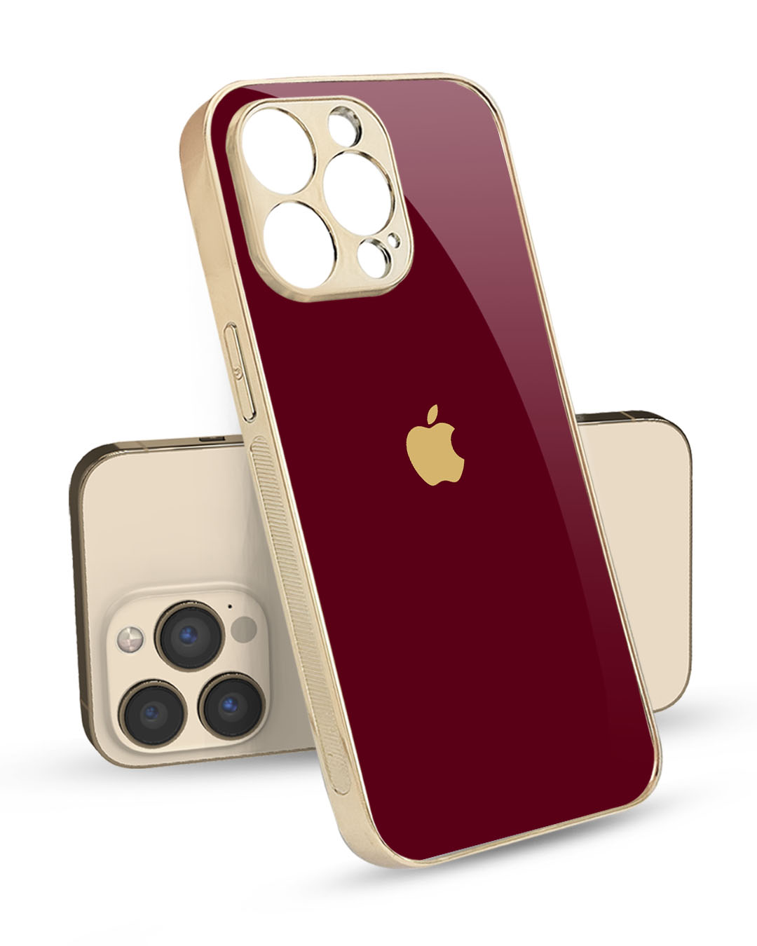Buy Burgundy Gold Logo Metallic Gold Premium Glass Case for Apple ...