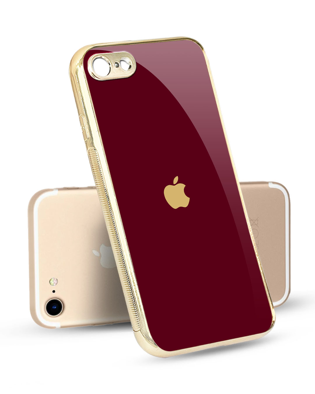 Buy Burgundy Gold Logo Metallic Gold Premium Glass Case for Apple ...