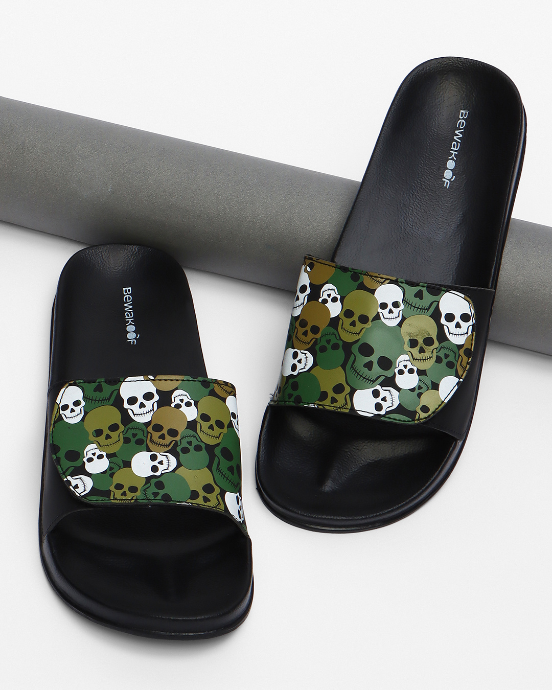 Buy Men's Black Camouflage Skulls Printed Sliders Online in India at ...