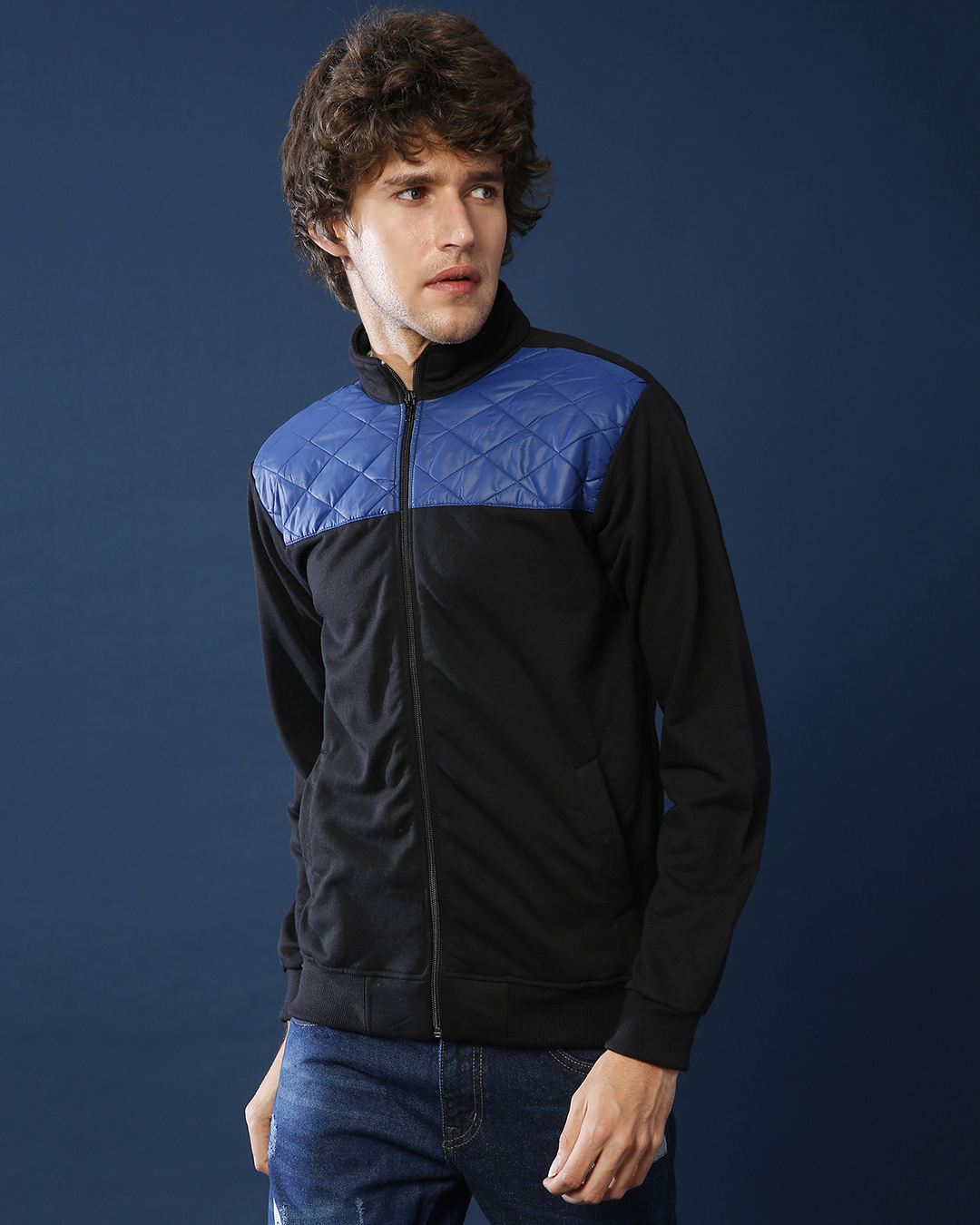 Buy Men's Black & Blue Color Block Regular Fit Jacket Online at Bewakoof