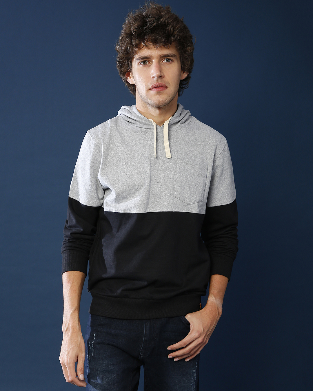 Buy Men's Black & Grey Color Block Regular Fit Sweatshirt Online at ...