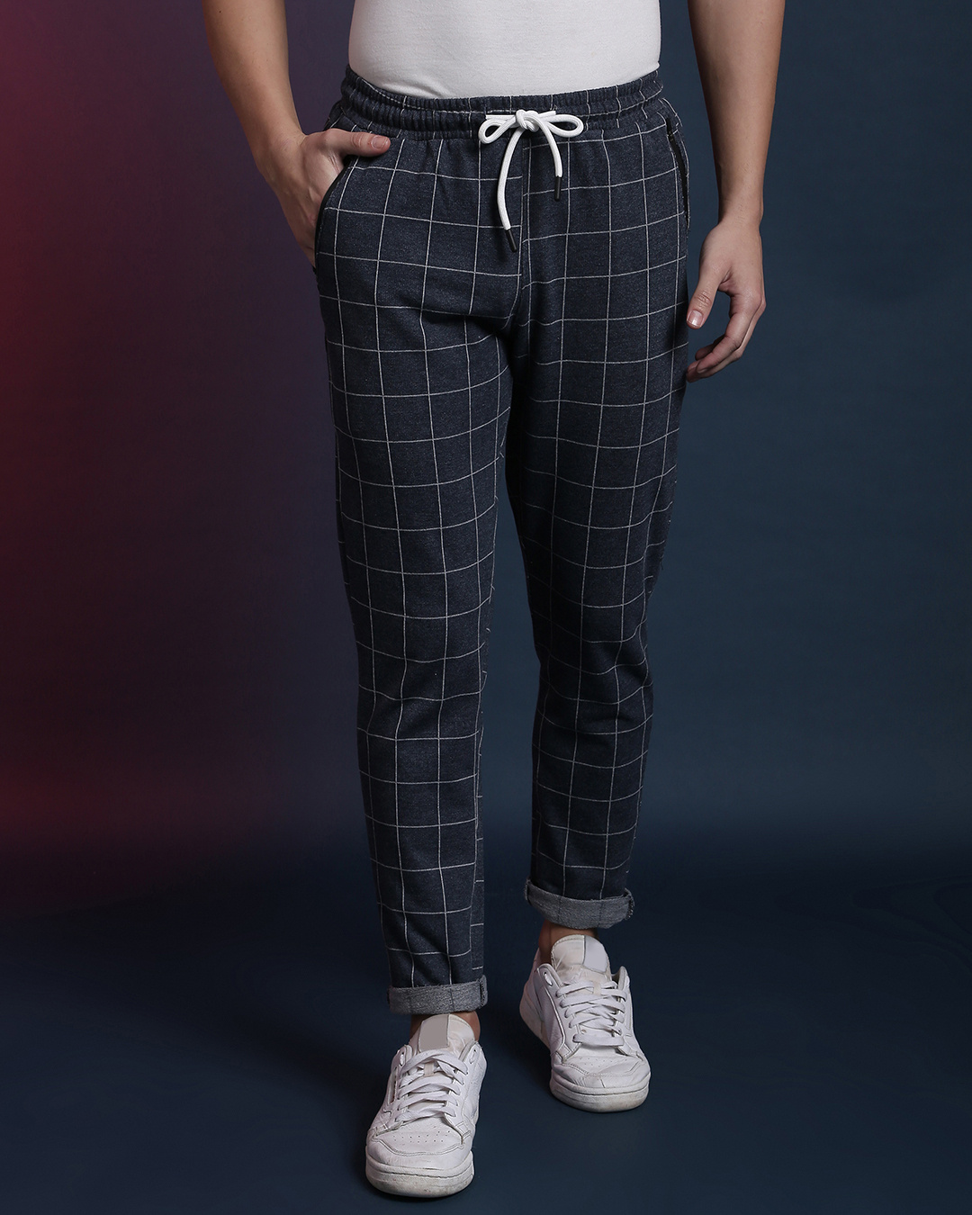 Buy Campus Sutra Men's Blue Checkered Regular Fit Track Pants Online at ...