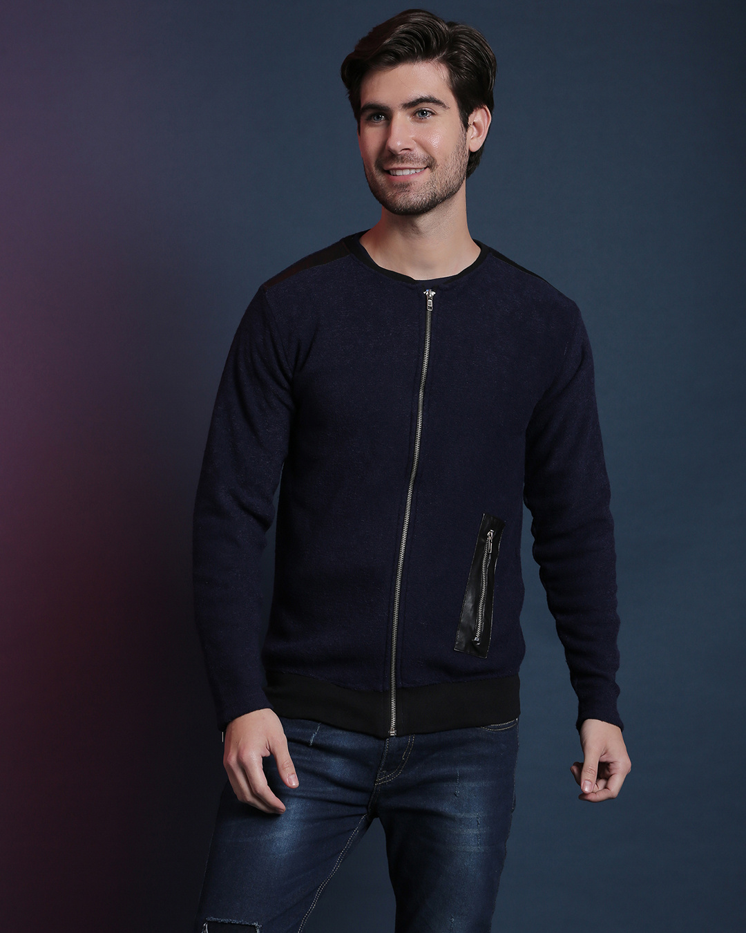 Buy Men's Navy Blue Solid Regular Fit Jacket Online at Bewakoof