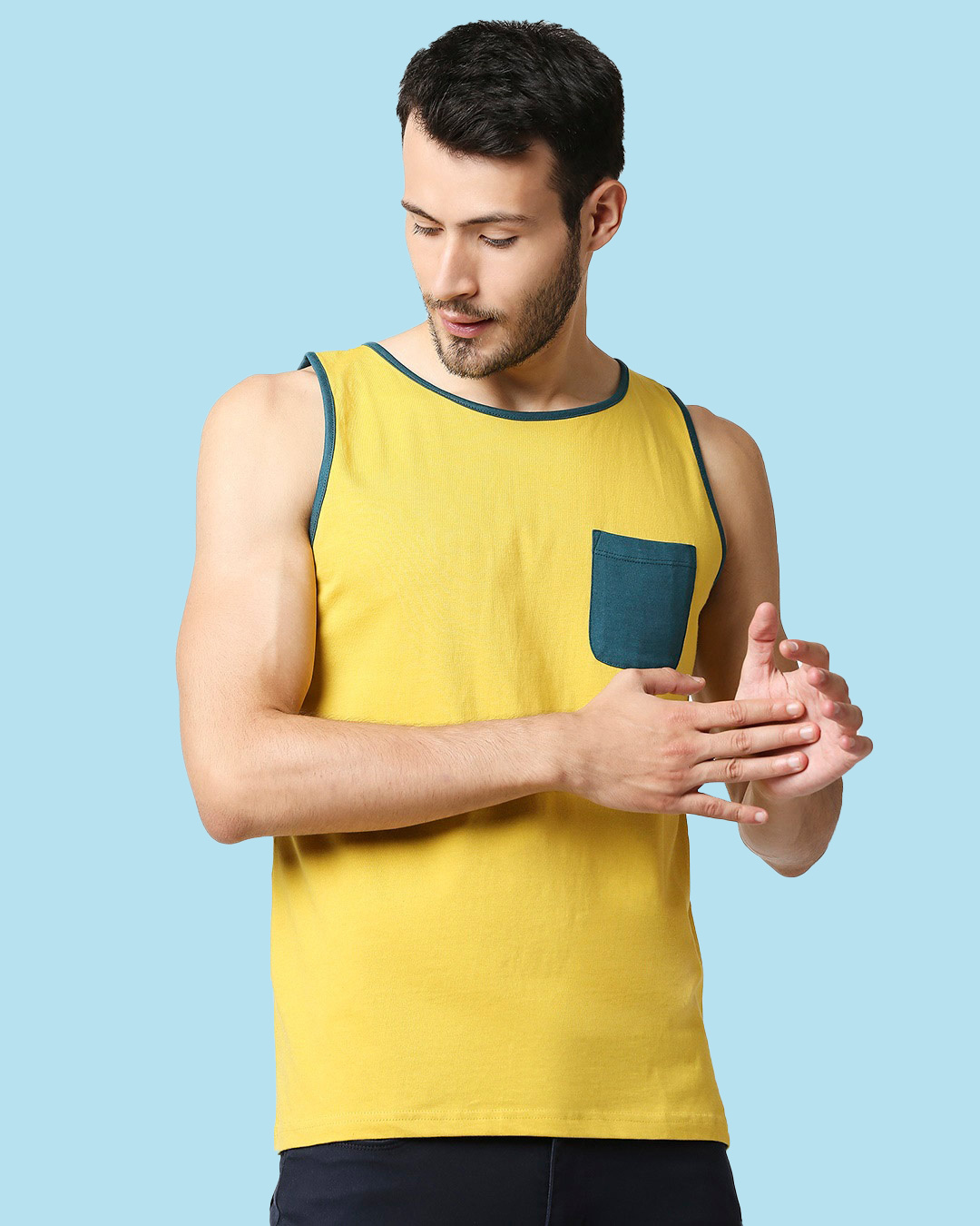 Buy Ceylon Yellow Contrast Binding Pocket Vest Online at Bewakoof