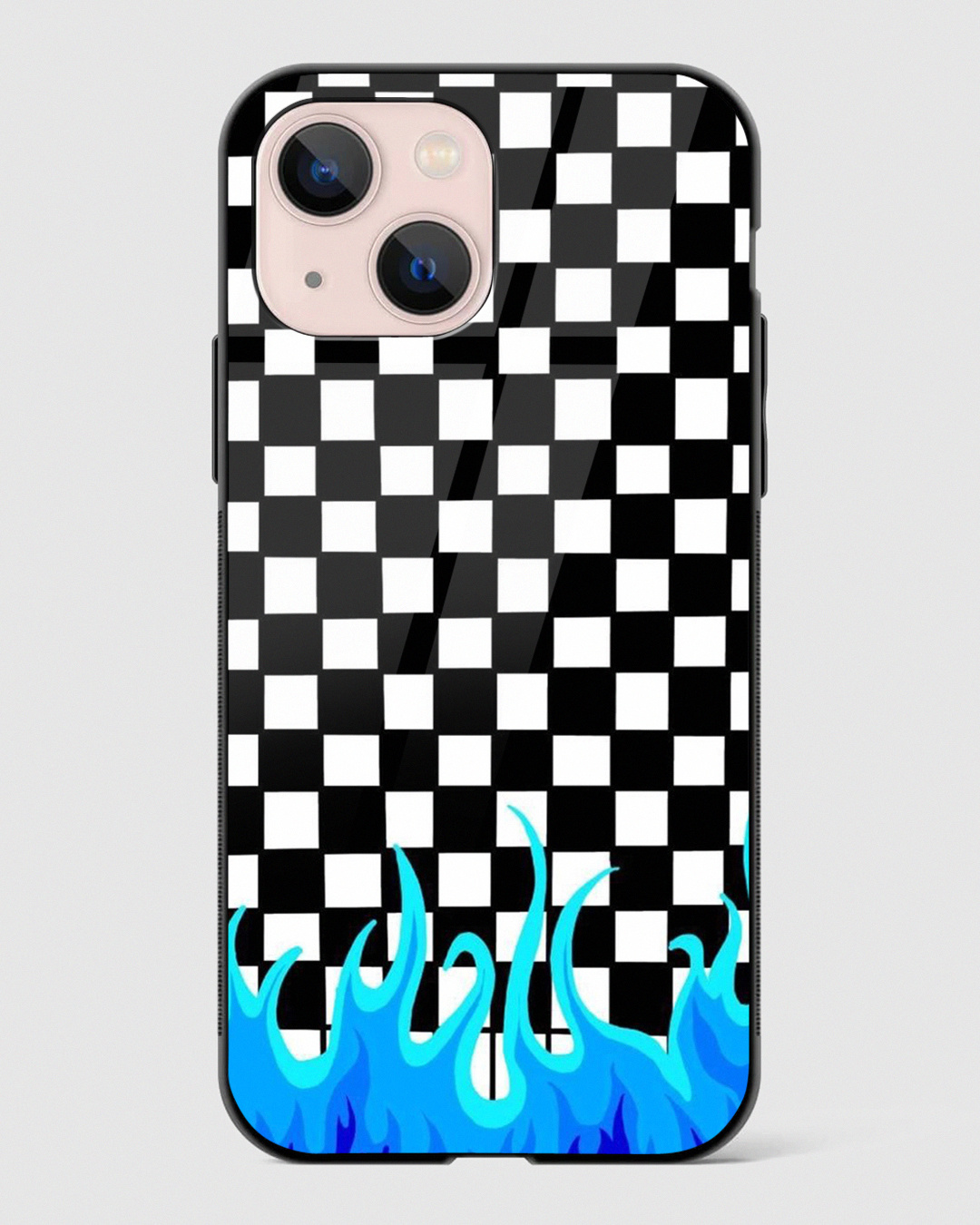 Buy Checkered Blue Flame Premium Glass Case for Apple iPhone 15 Plus Online in India at Bewakoof